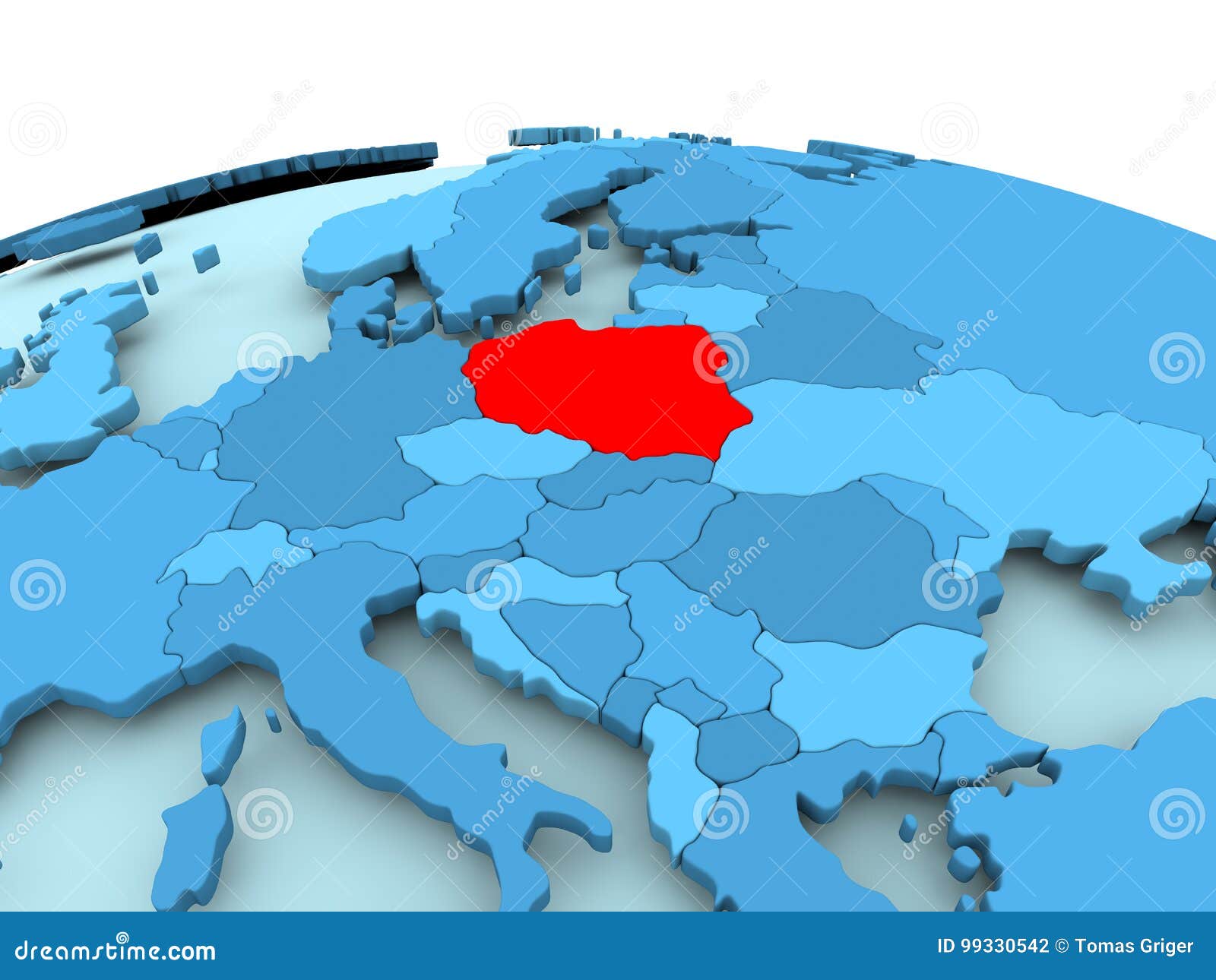 Poland on Blue Political Globe Stock Illustration - Illustration of ...