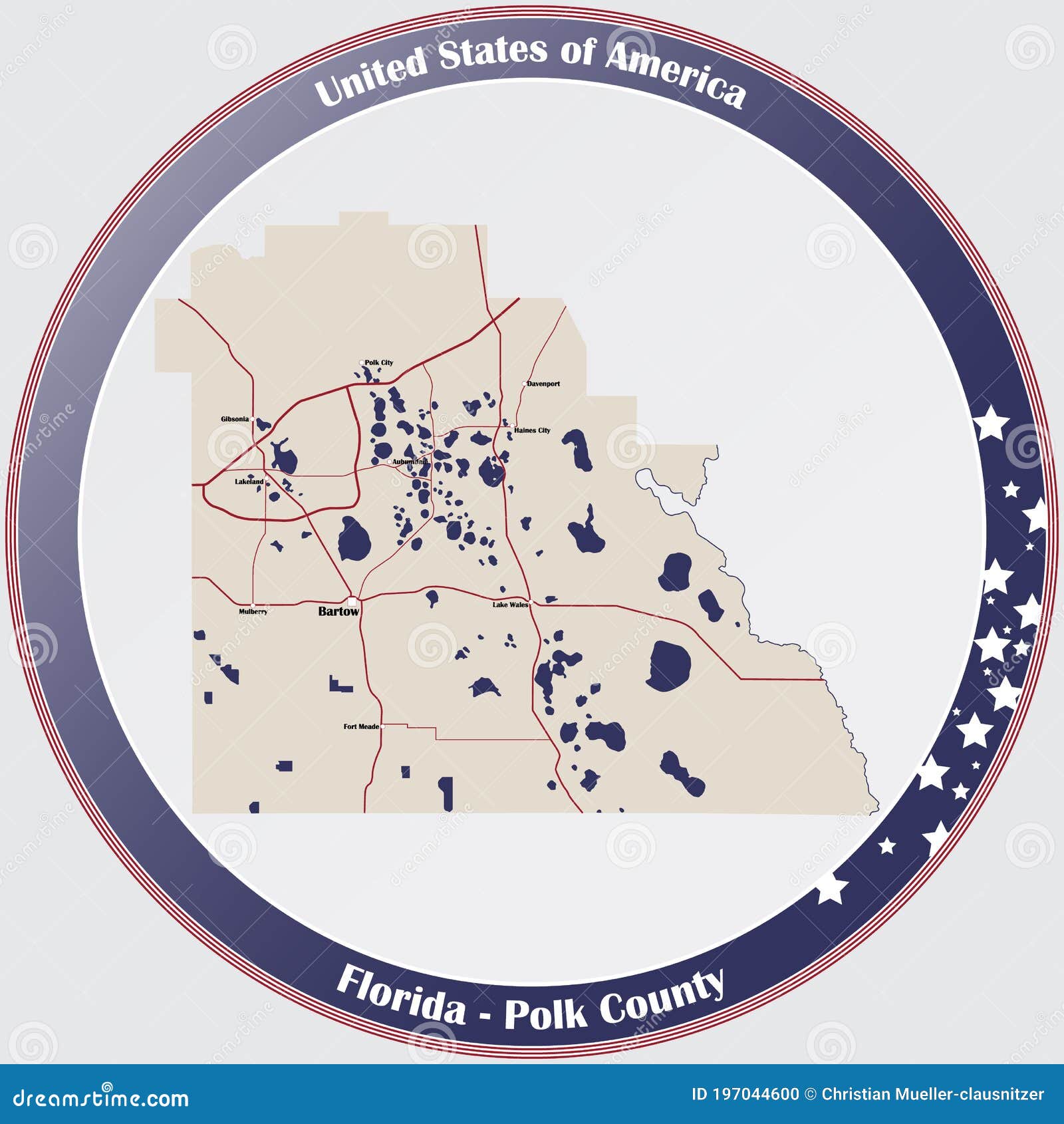 Map Of Polk County In Texas State On White Background. Single County ...