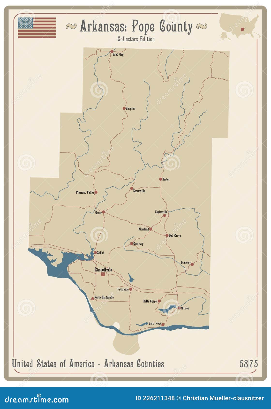 Map of Pope County in Arkansas Stock Vector - Illustration of america ...