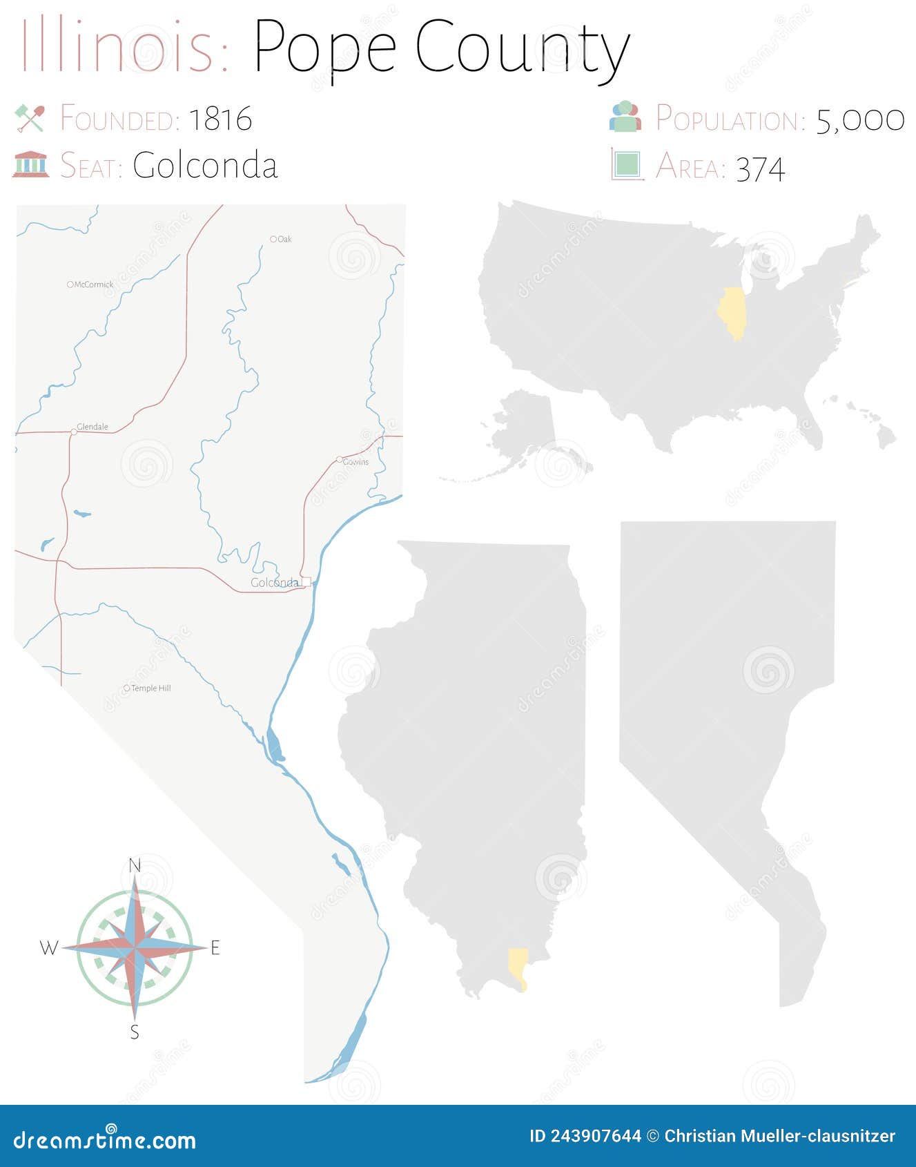 Map of Pope County in Illinois Stock Vector - Illustration of highway ...