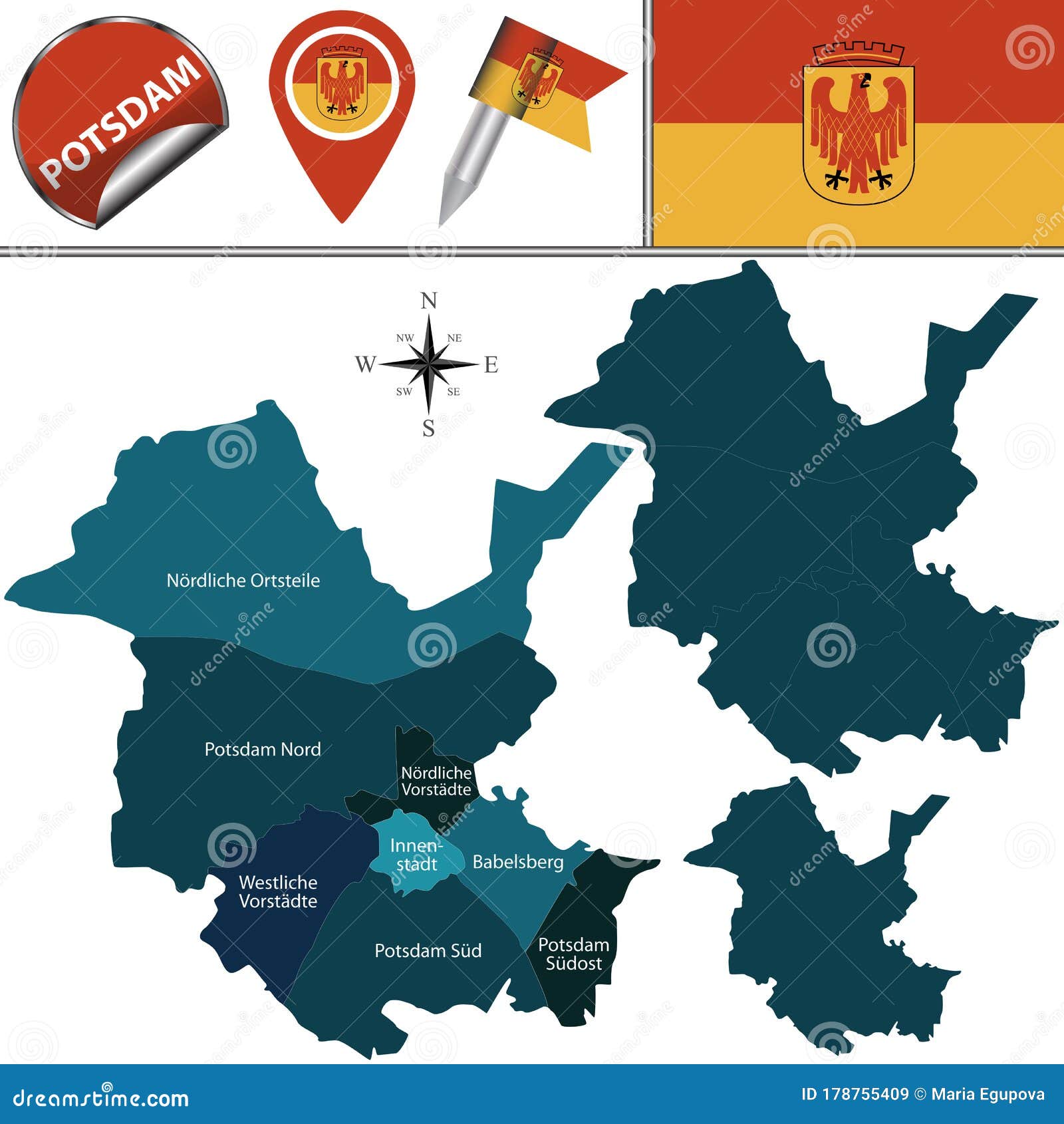 Map of Potsdam, Germany stock vector. Illustration of districts - 178755409