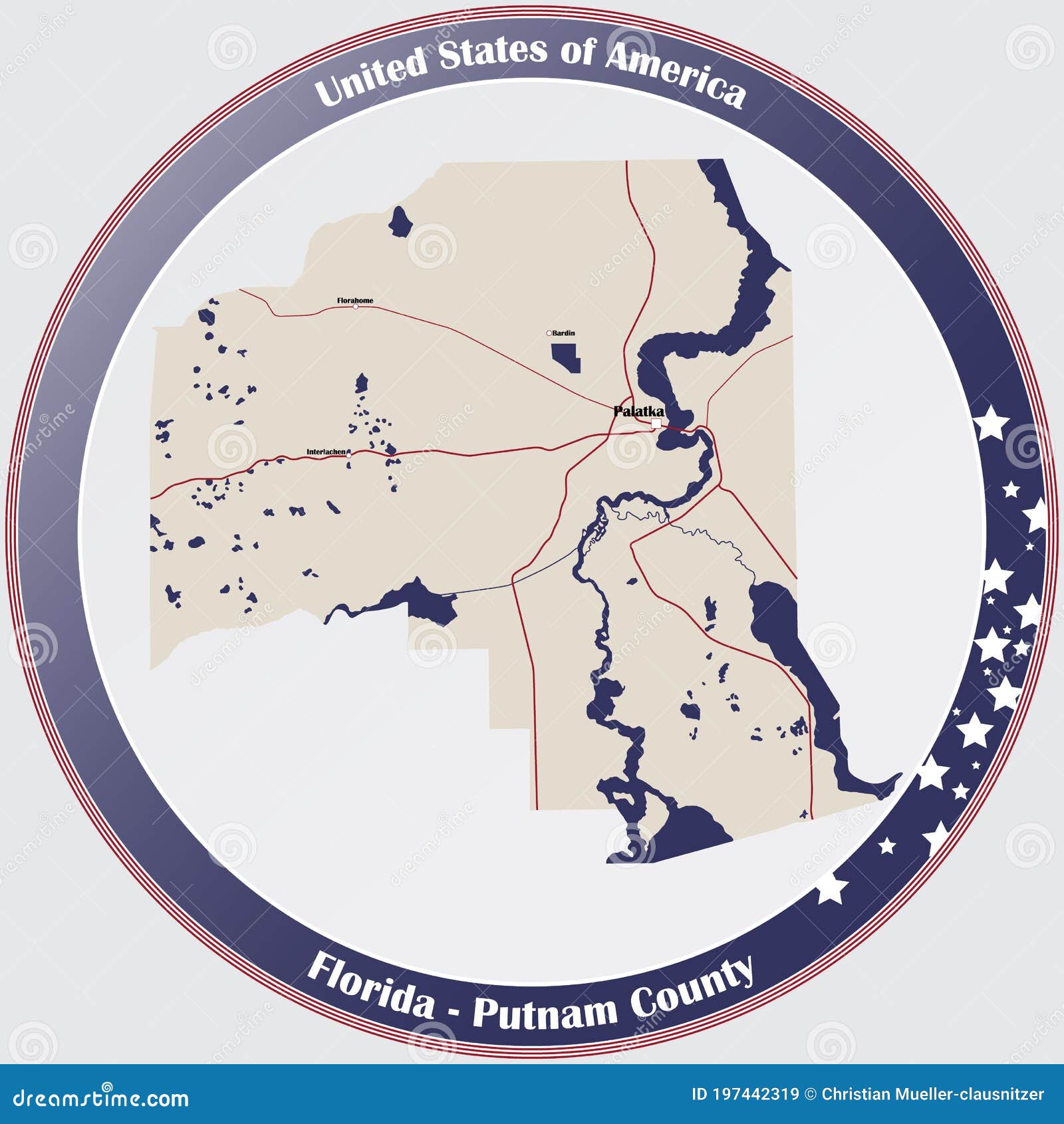 Map Of Putnam County In Georgia State On White Background. Single ...