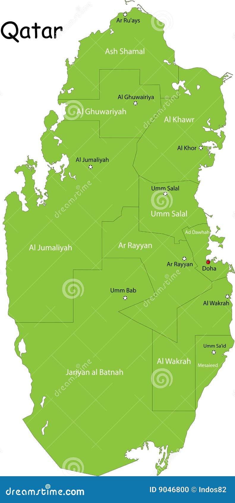 Map of Qatar stock vector. Illustration of main, district - 9046800