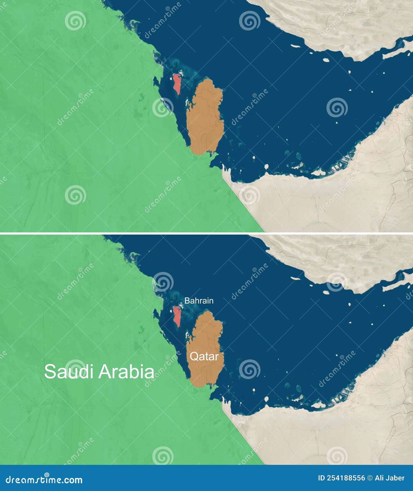 The Map of Qatar,Bahrain,and Saudi Arabia with Text, Textless Stock ...
