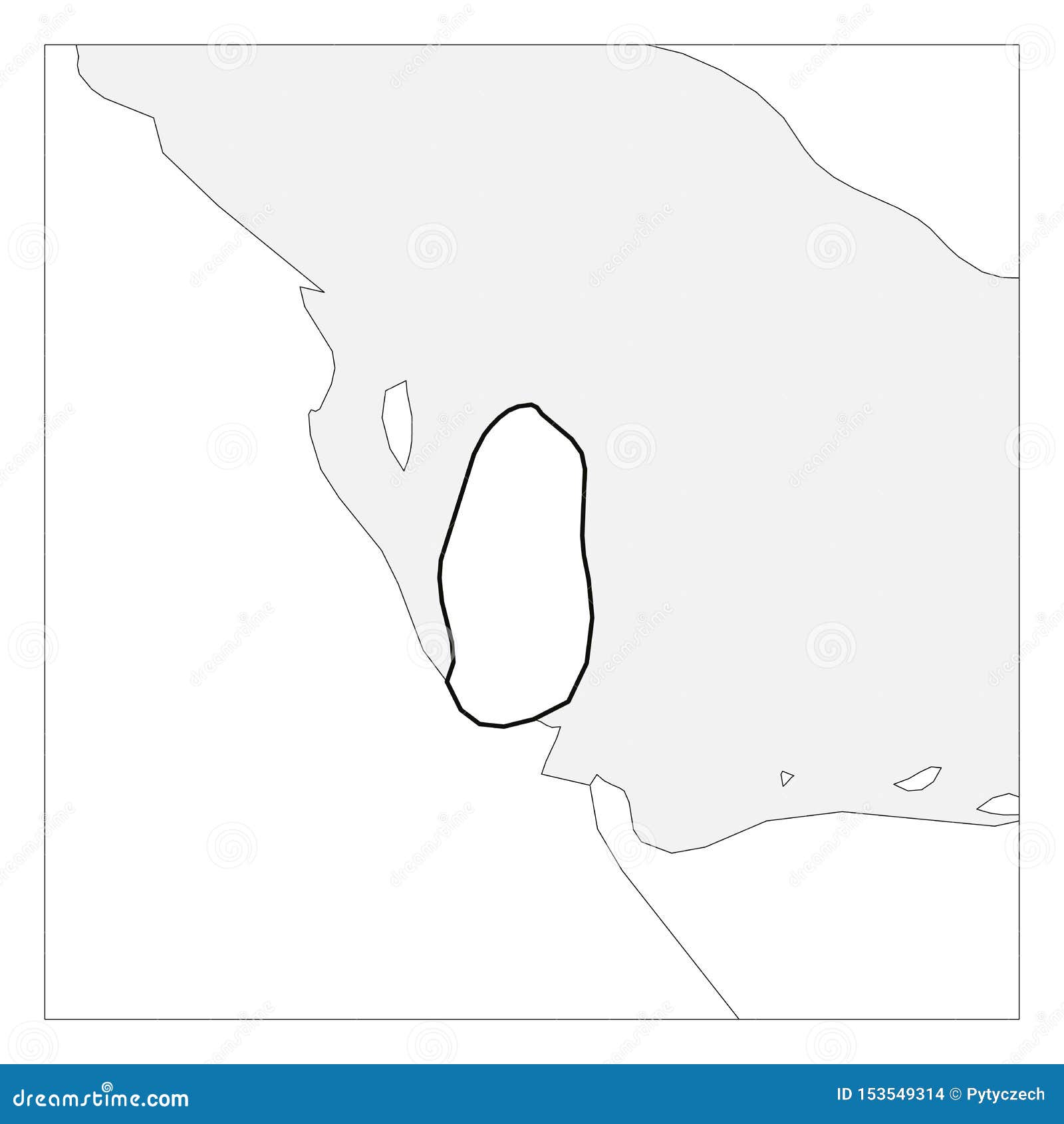 Map of Qatar Black Thick Outline Highlighted with Neighbor Countries ...