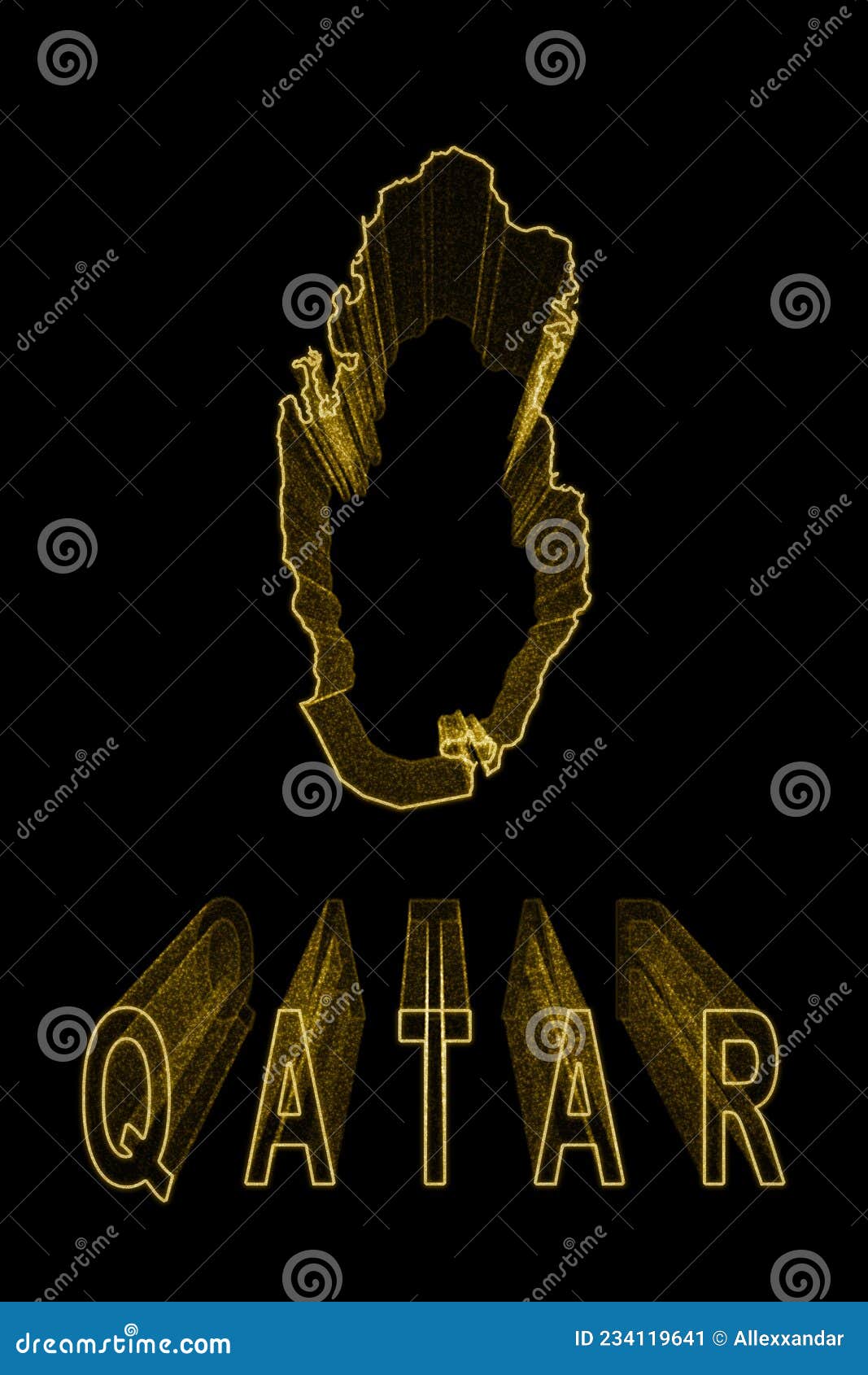 Map of Qatar, Gold Map on Black Background Stock Illustration ...