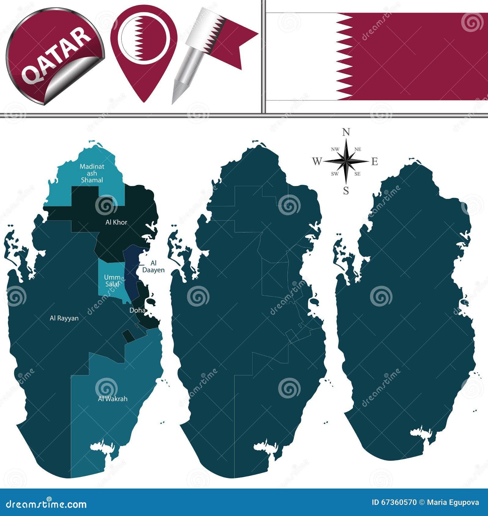 Map of Qatar with Named Municipalities Stock Vector - Illustration of ...