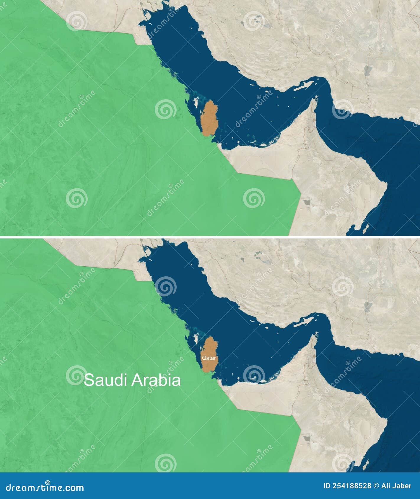 The Map of Qatar and Saudi Arabia with Text, Textless Stock ...