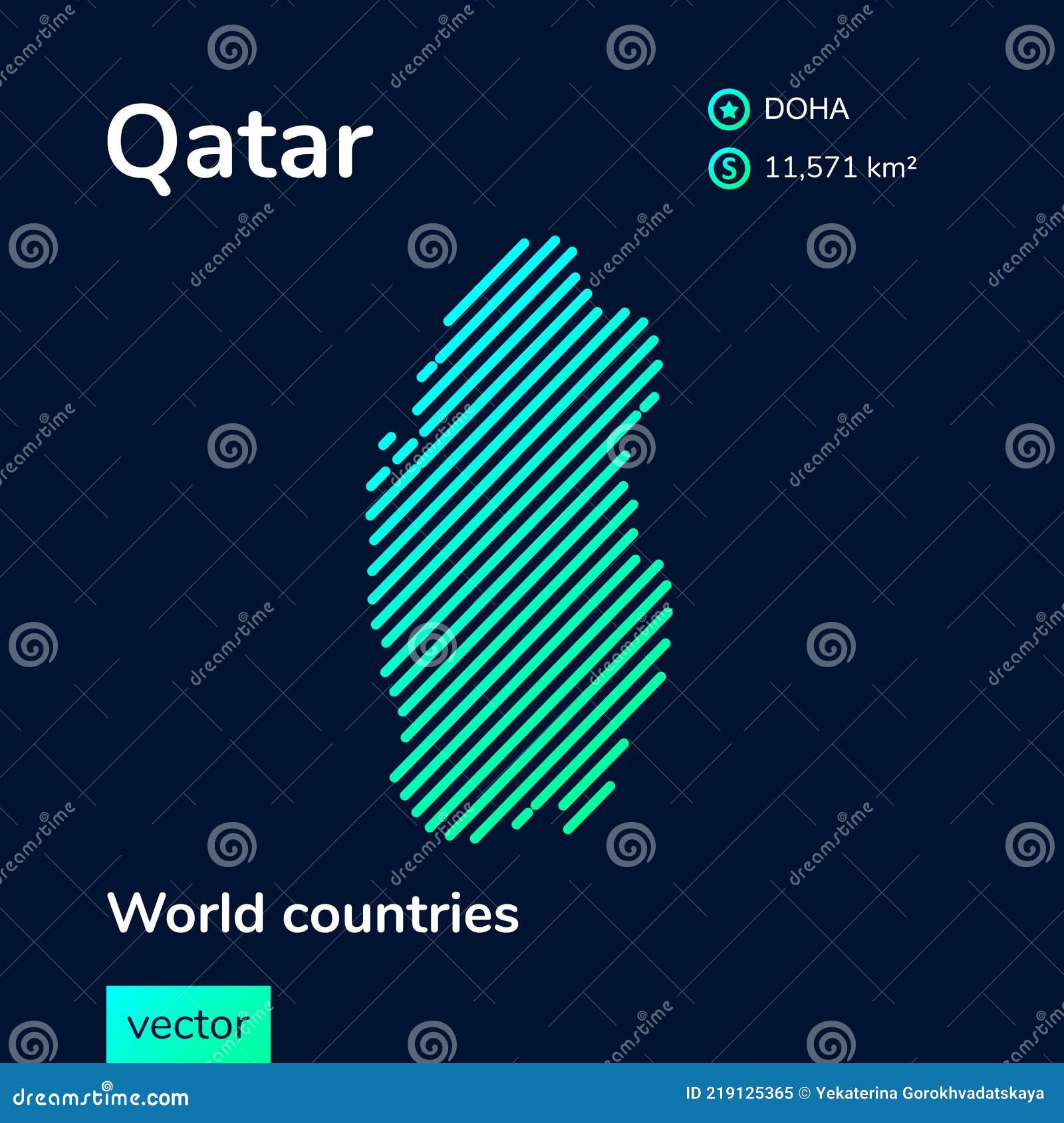 Map of Qatar. Vector Creative Digital Neon Flat Line Art Abstract ...