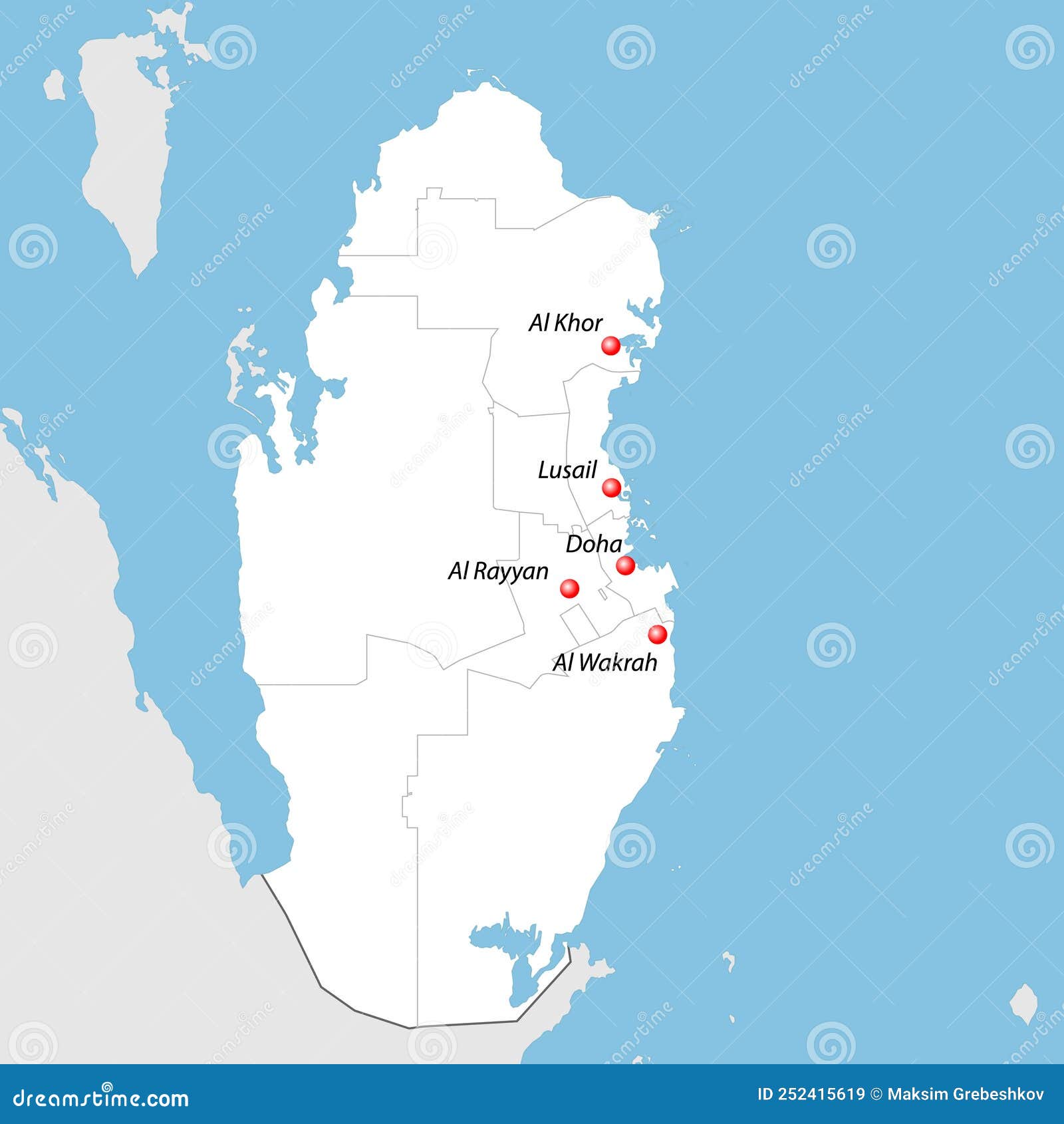 Map of Qatar with World Cup Cities Stock Vector - Illustration of 2022 ...