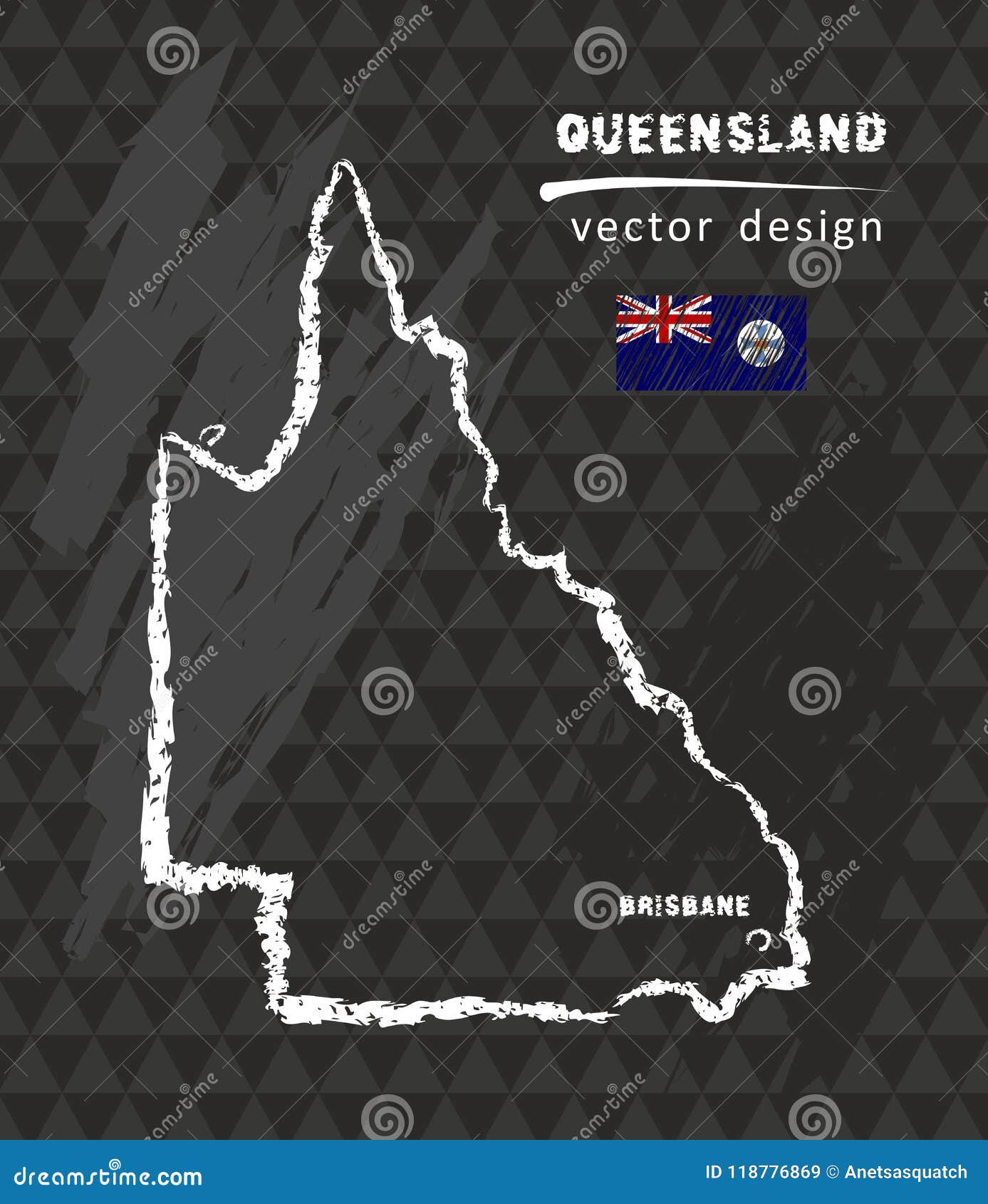 Map of Queensland, Chalk Sketch Vector Illustration Stock Vector ...