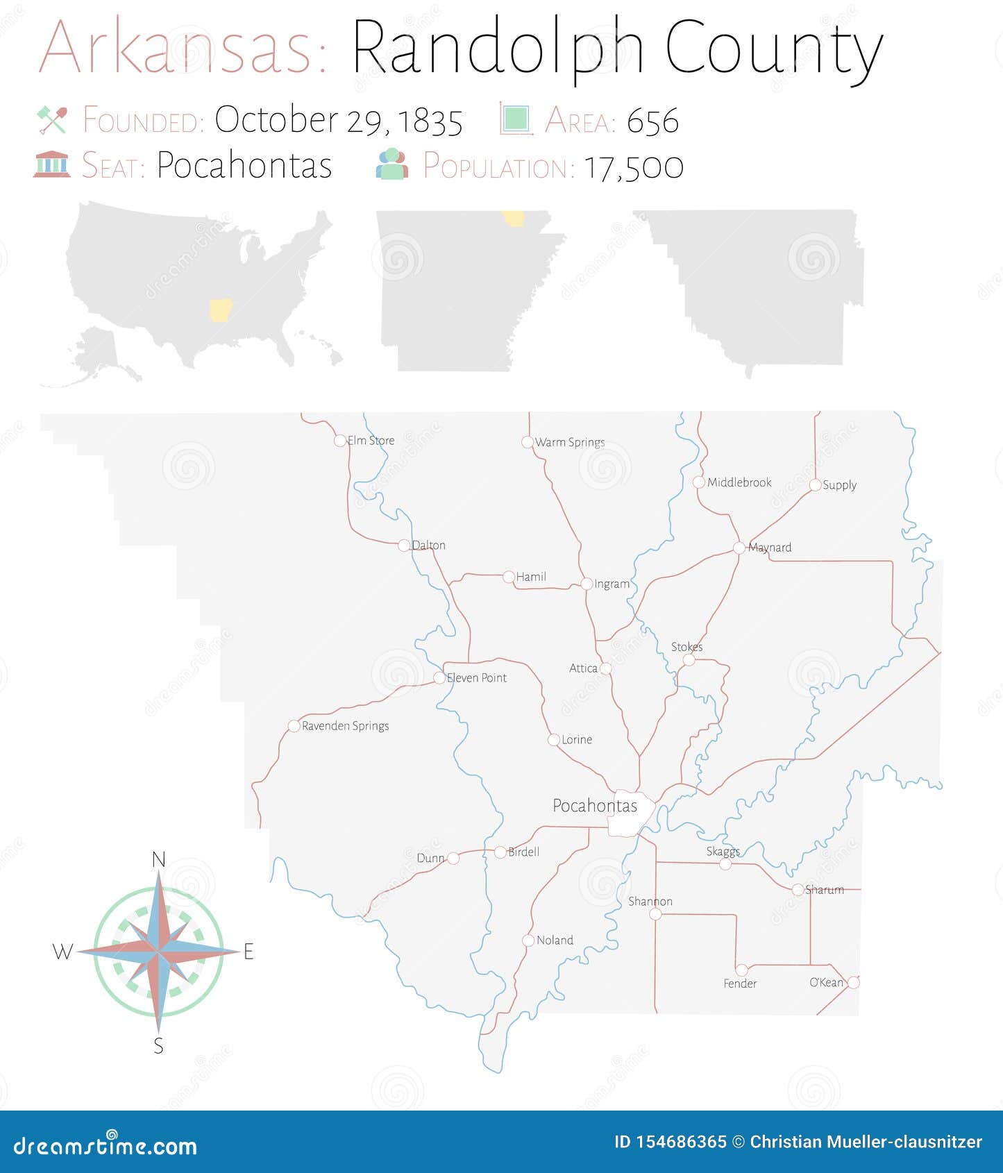 Map of Randolph County in Arkansas Stock Vector - Illustration of green ...
