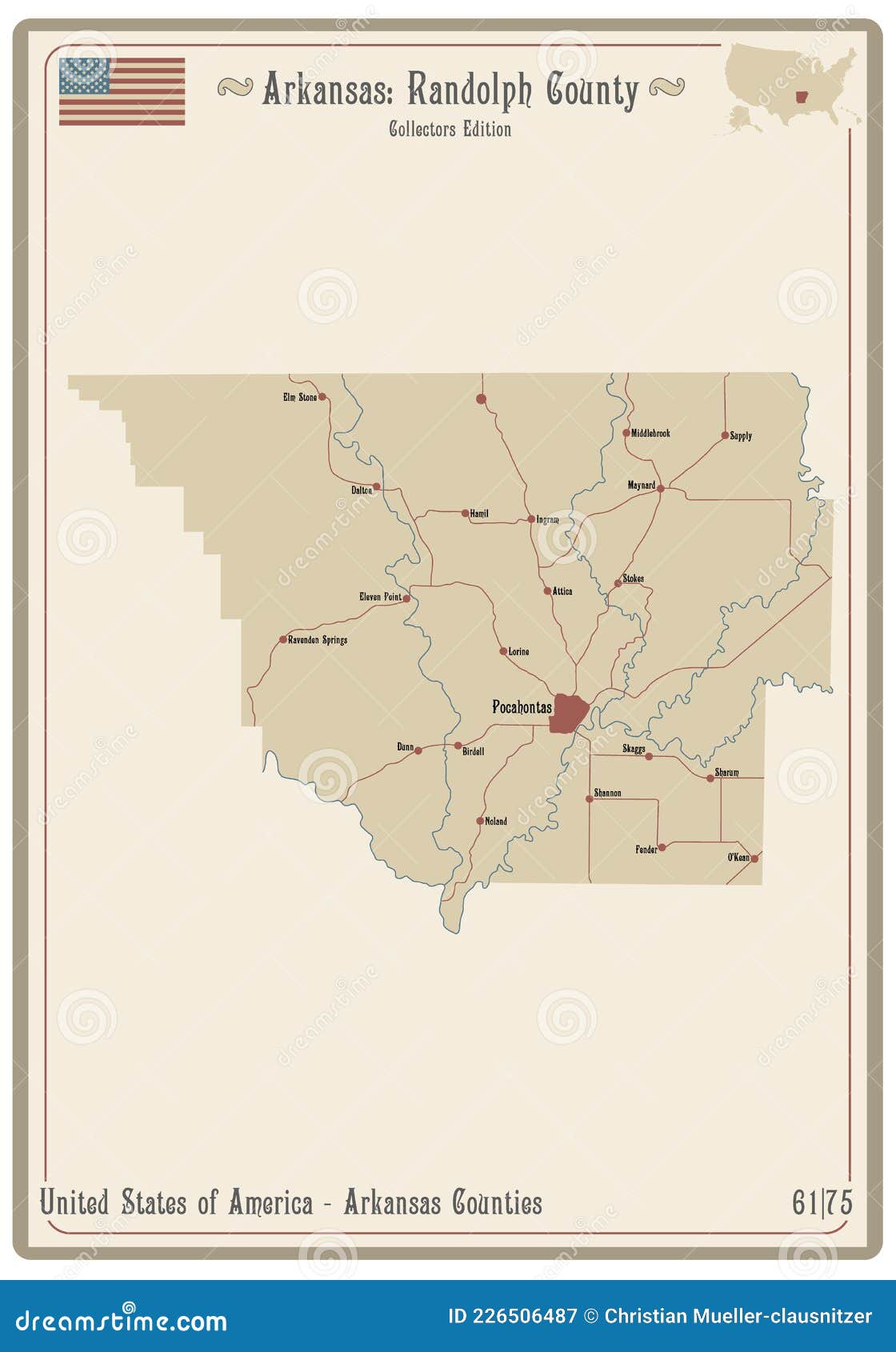 Map of Randolph County in Arkansas Stock Vector - Illustration of ...