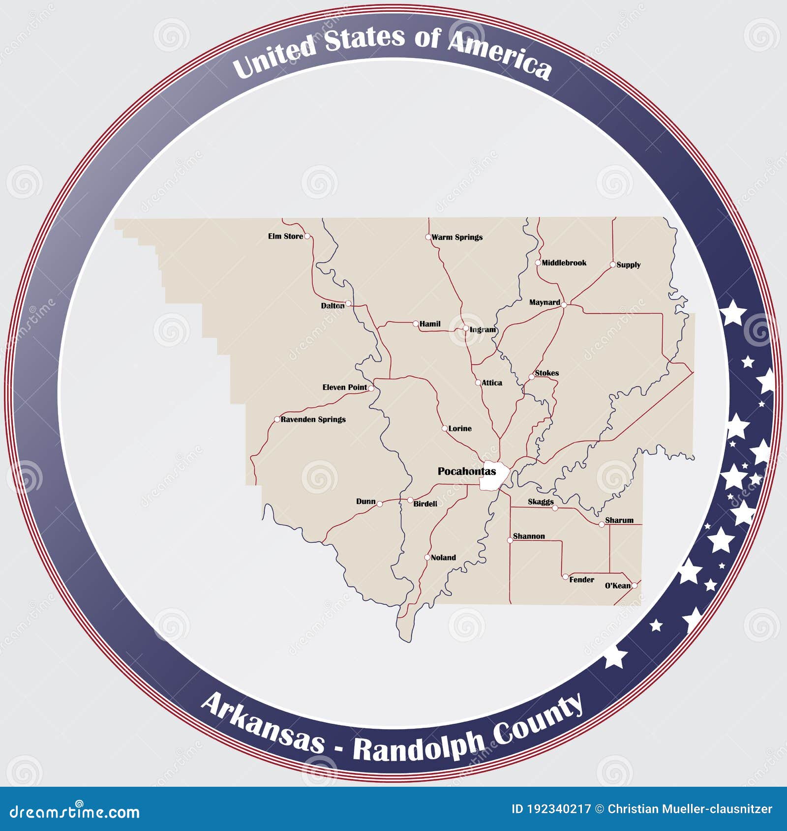 Map of Randolph County in Arkansas Stock Vector - Illustration of ...