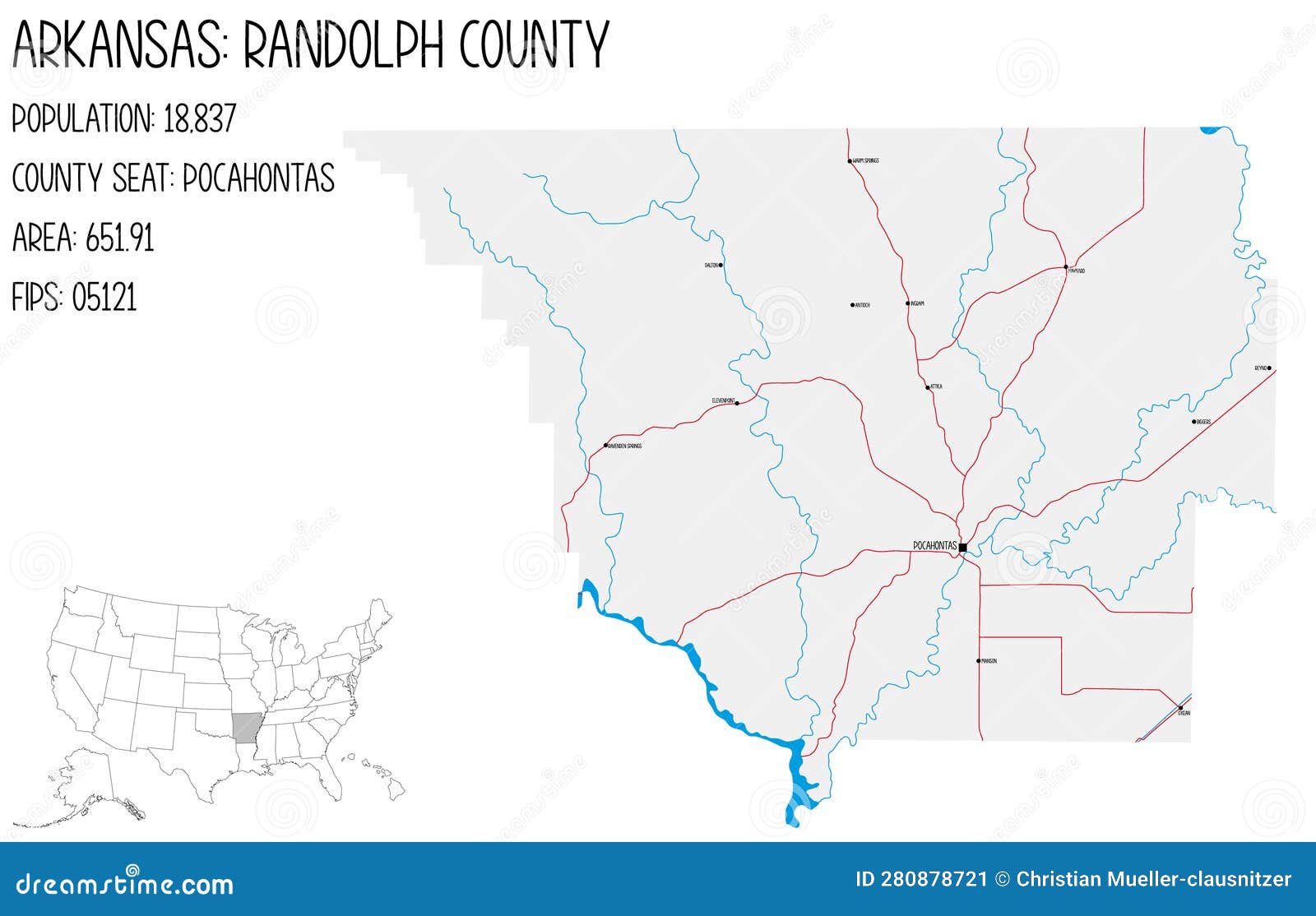 Map Of Randolph County In Georgia State On White Background. Single ...