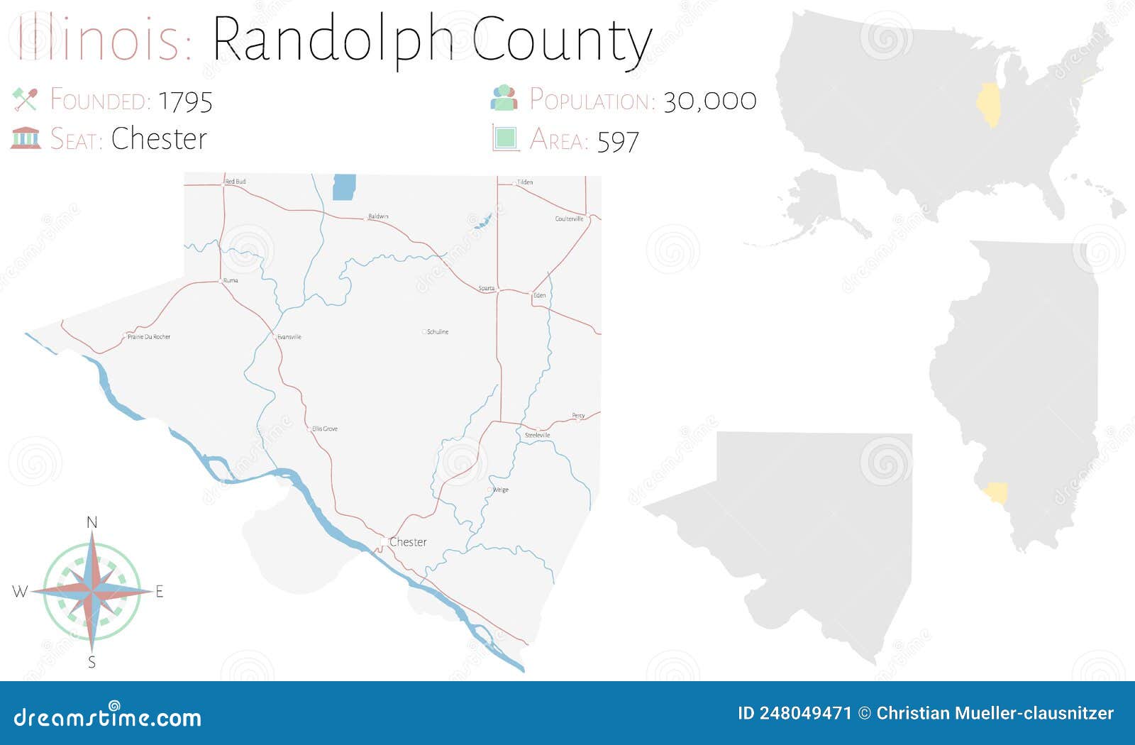 Map of Randolph County in Illinois Stock Vector - Illustration of ...