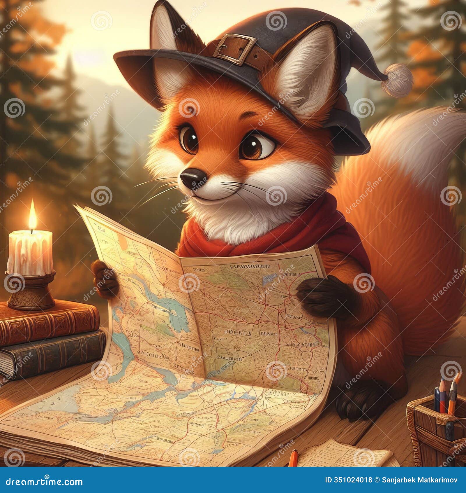 Map Reading Fox a Fox Holding an Unfolded Map Looking Curious Stock ...