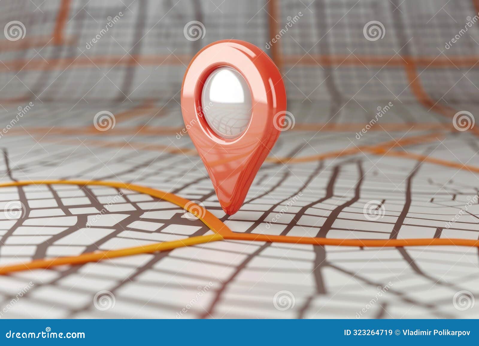 A Map with a Red Marker Indicates a Specific Location or Route Stock ...