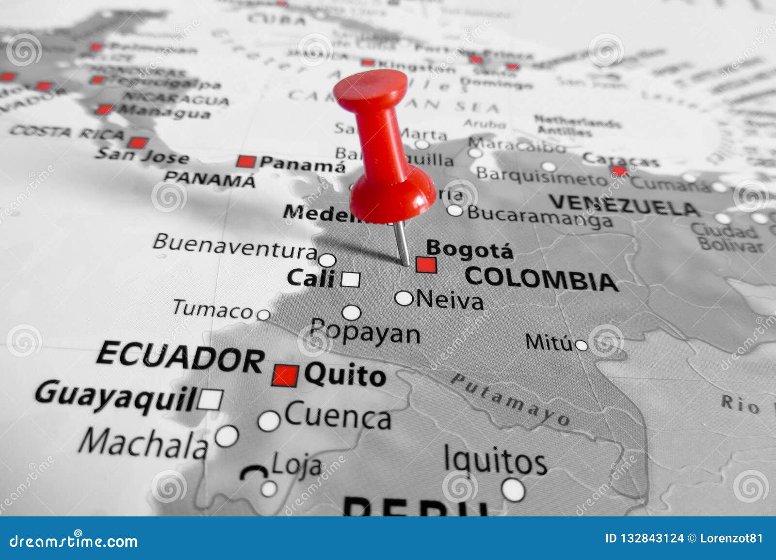 Map with Red Marker Over Colombia Stock Photo - Image of central ...