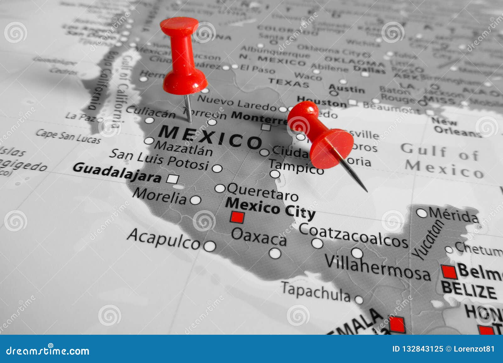 Map with Red Marker Over Mexico Stock Image - Image of central ...