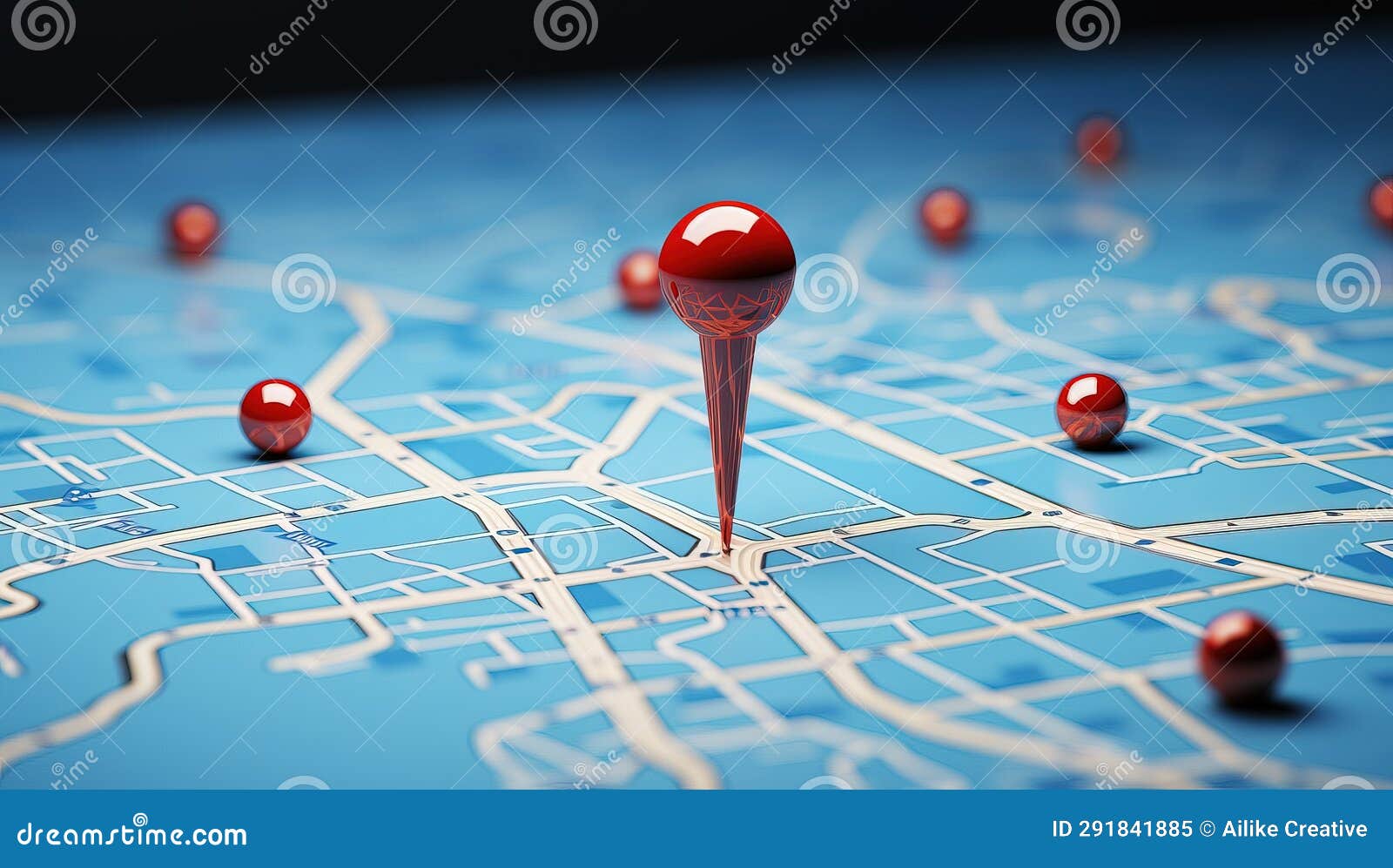 Map and Red Pins on it. Business and Travel Concept Stock Illustration ...