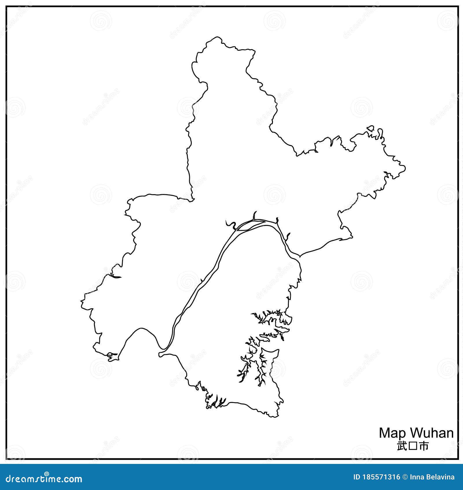China, Wuhan Line Cityscape, Flat Vector. Travel City Landmark, Oultine ...