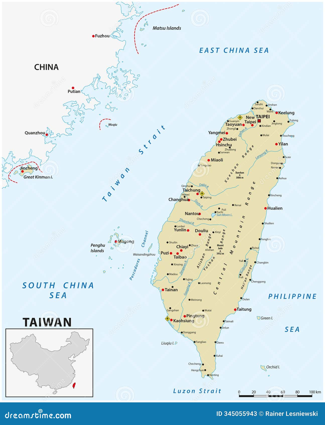 Map of the Republic of China Taiwan Stock Vector - Illustration of ...