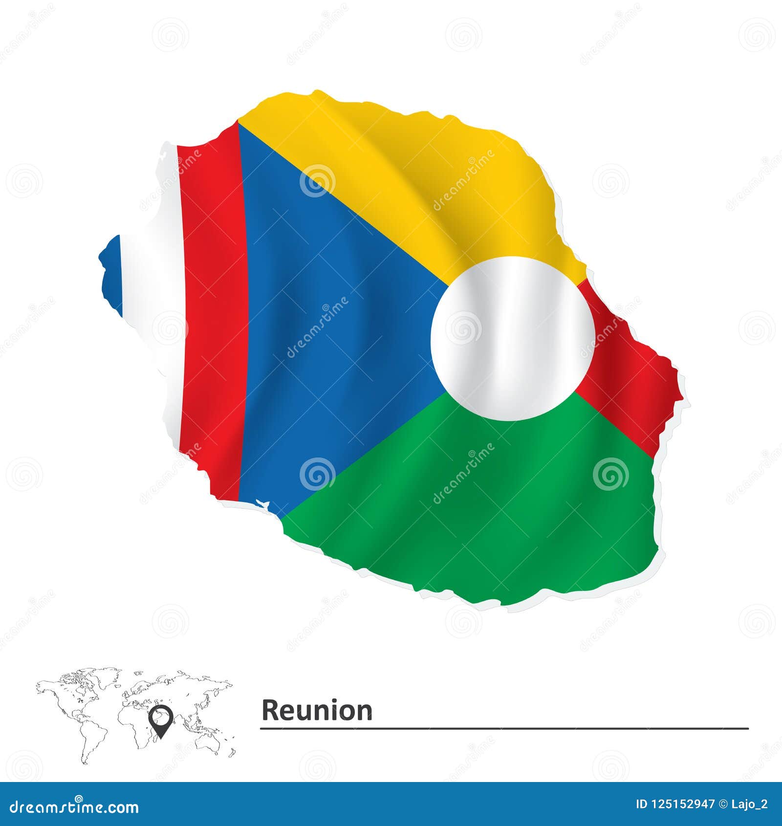 Map of Reunion with flag stock vector. Illustration of african - 125152947