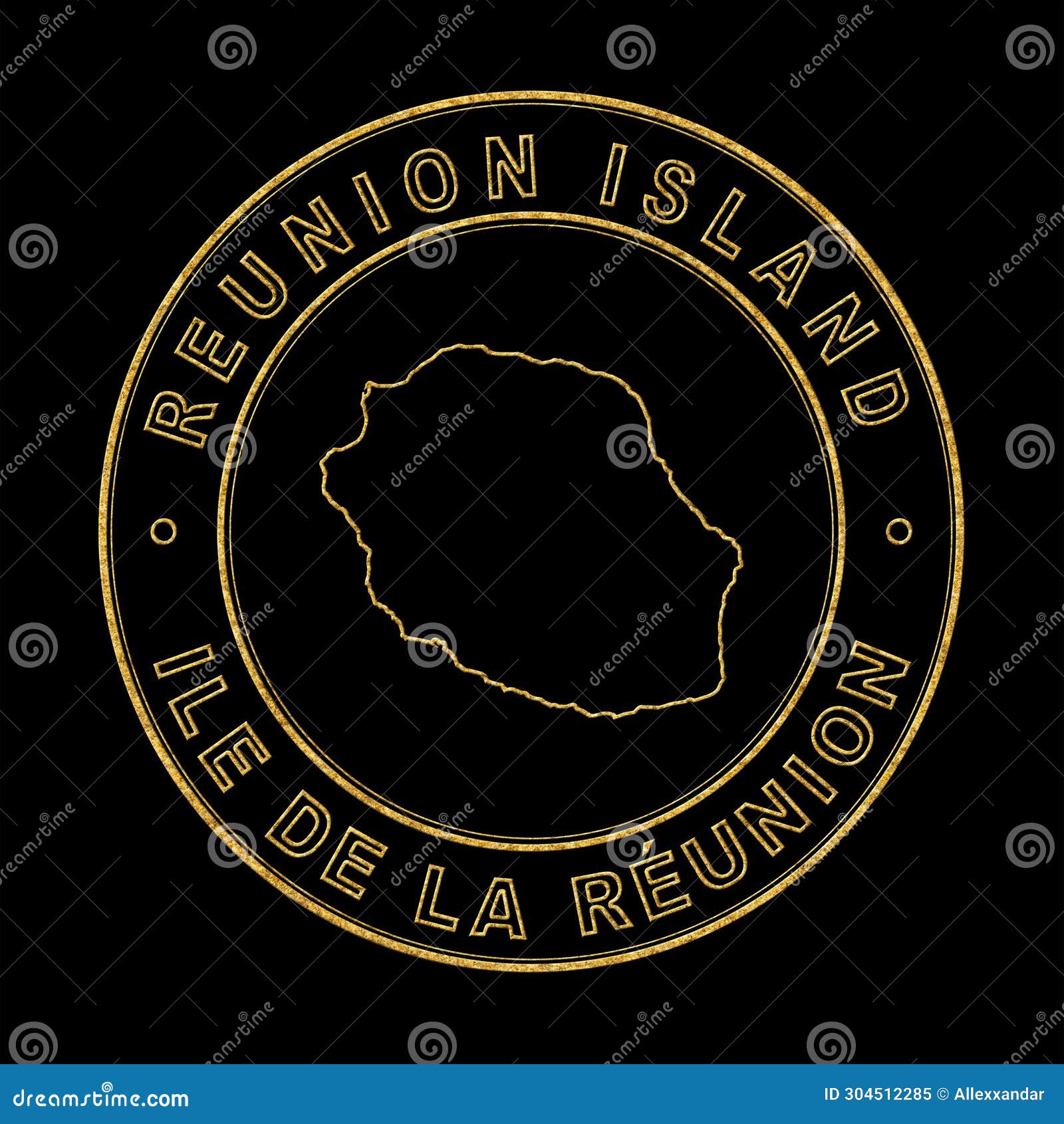Map of Reunion, Golden Stamp Black Background Stock Illustration ...