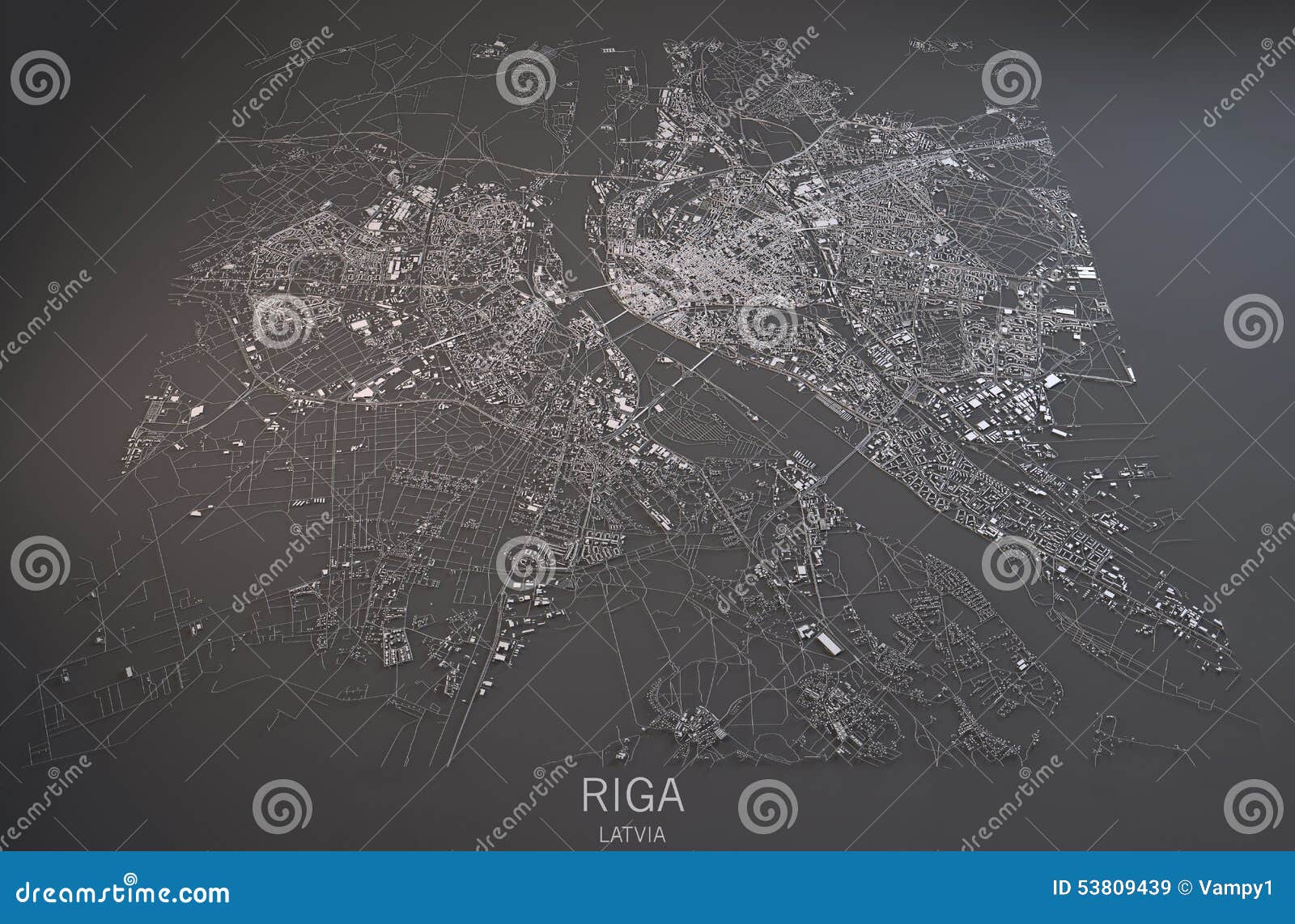Map of Riga, Satellite View, Map in Negative, Latvia Stock Illustration ...