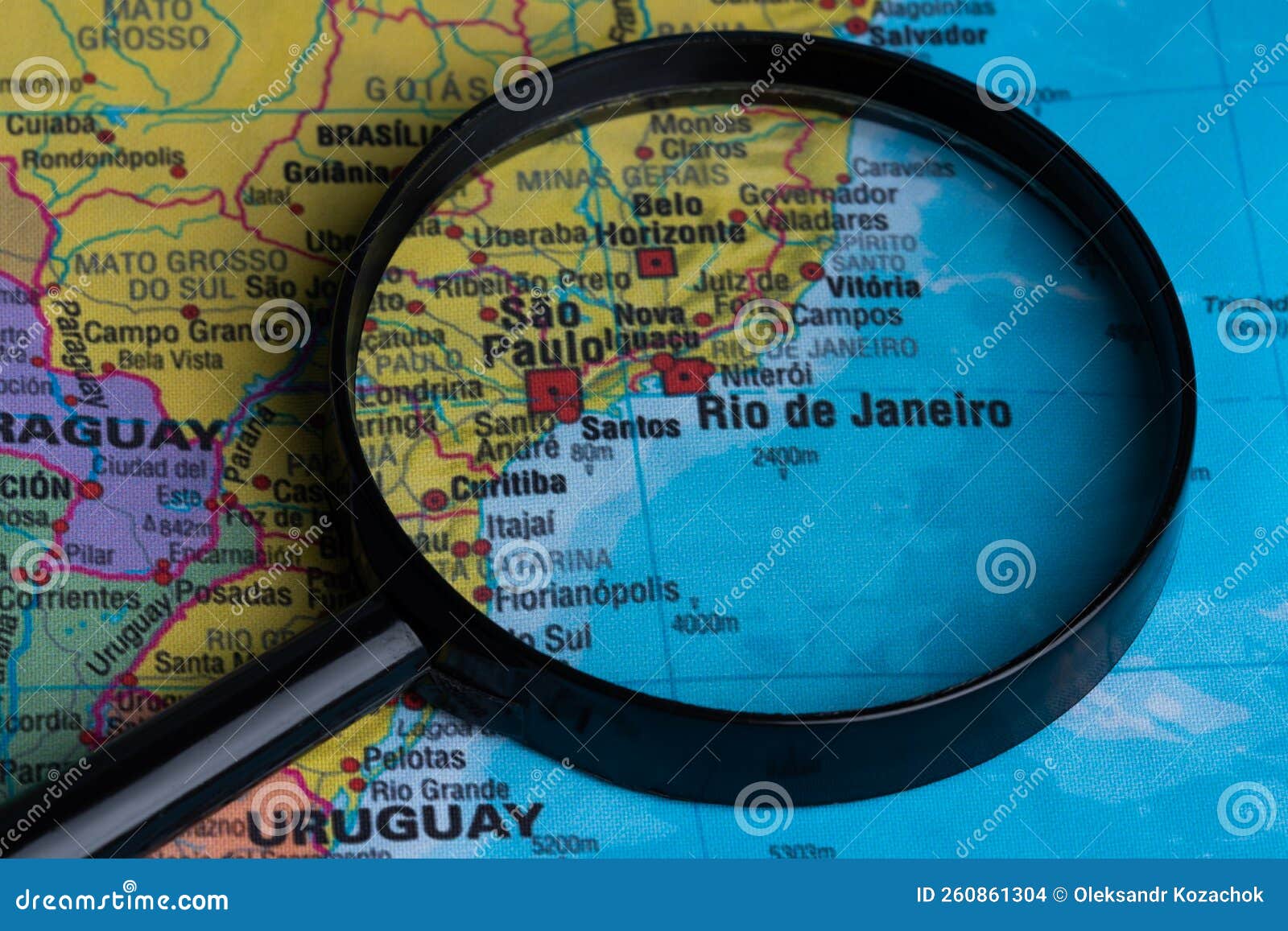 Map of Rio De Janeiro through Magnifying Glass.Close-up. Stock Photo ...