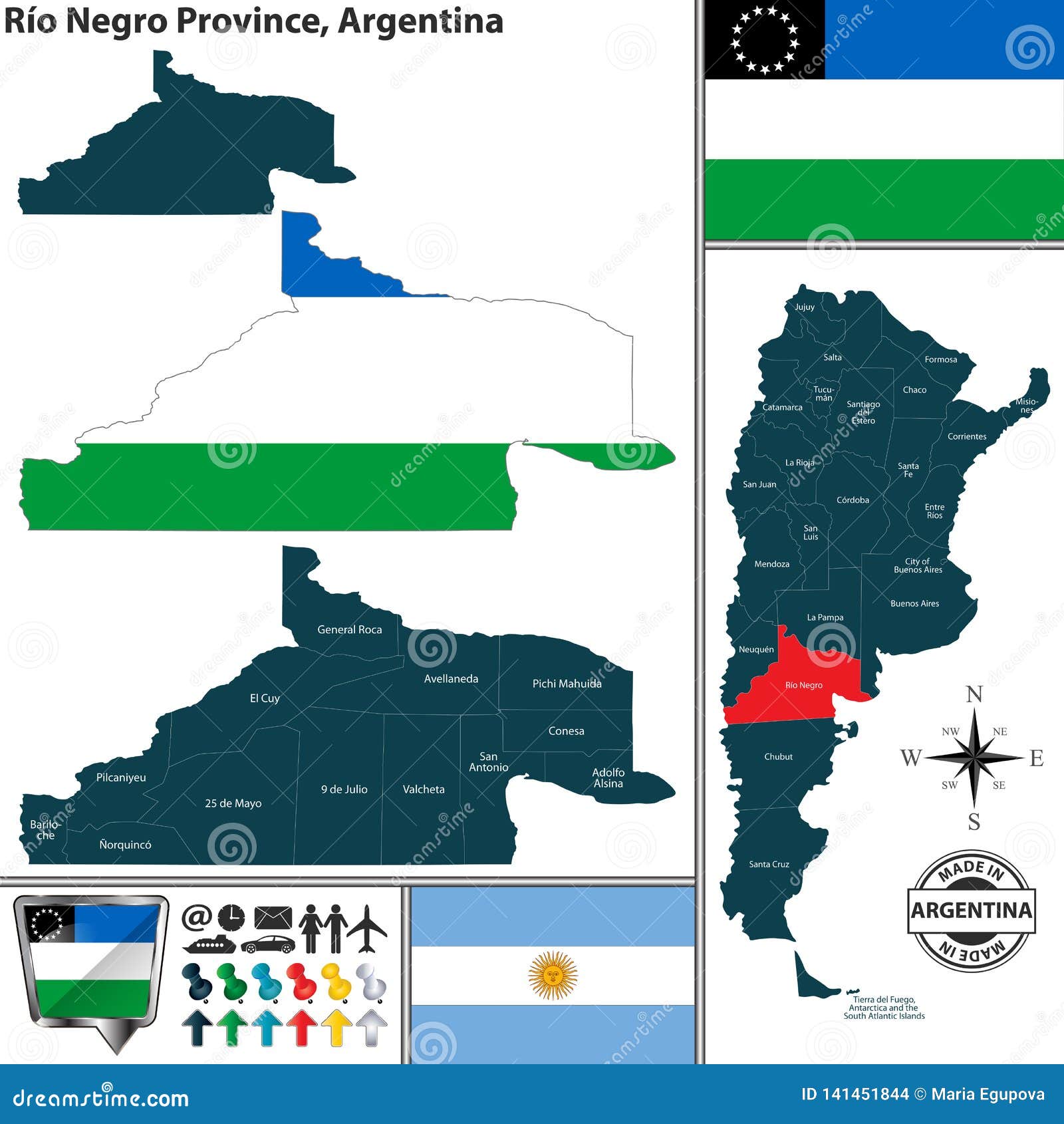 Map of Rio Negro Province, Argentina Stock Vector - Illustration of ...