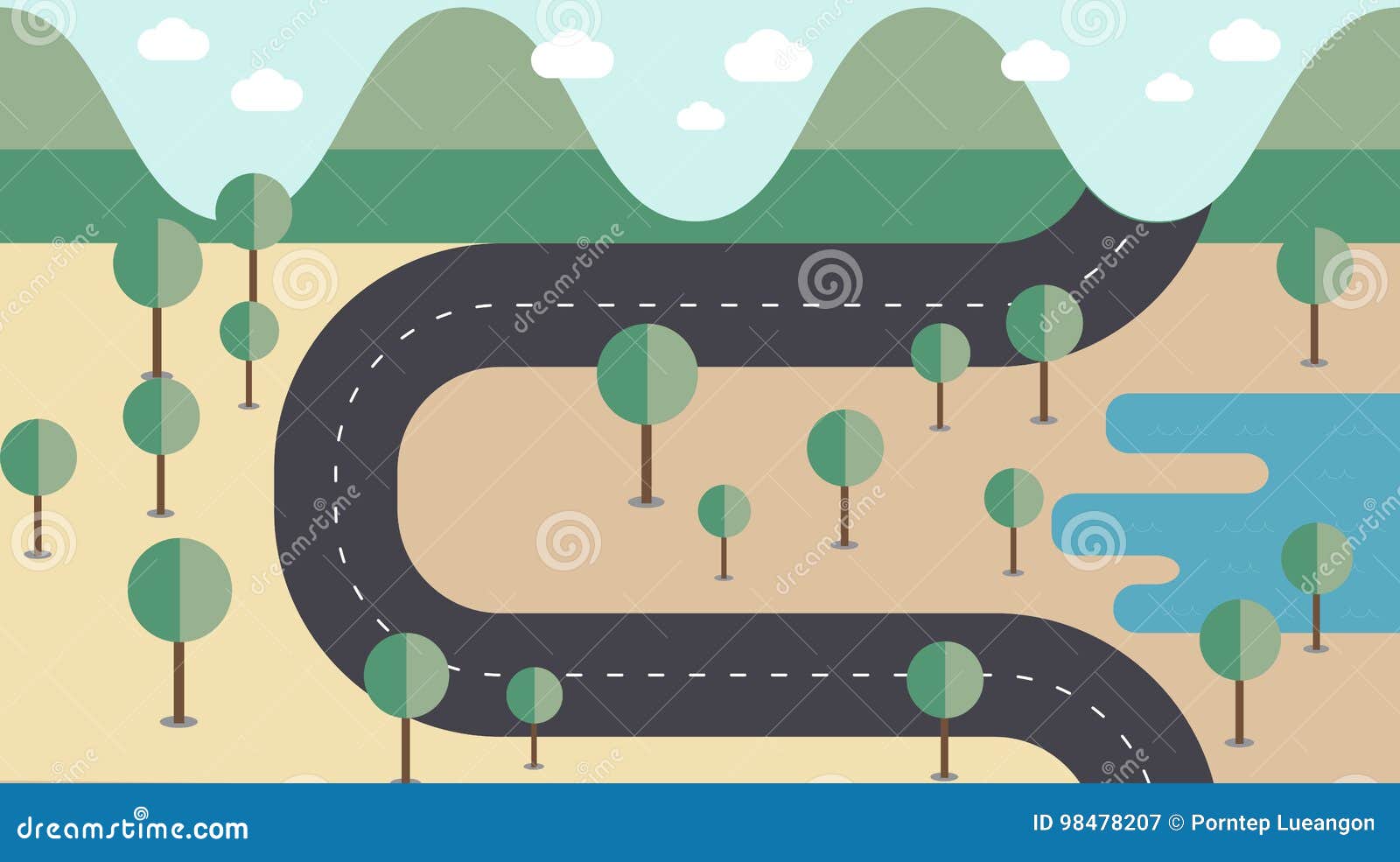 Map Road Cross Mountains Forest Lake Flat Style Stock Illustrations – 1 ...