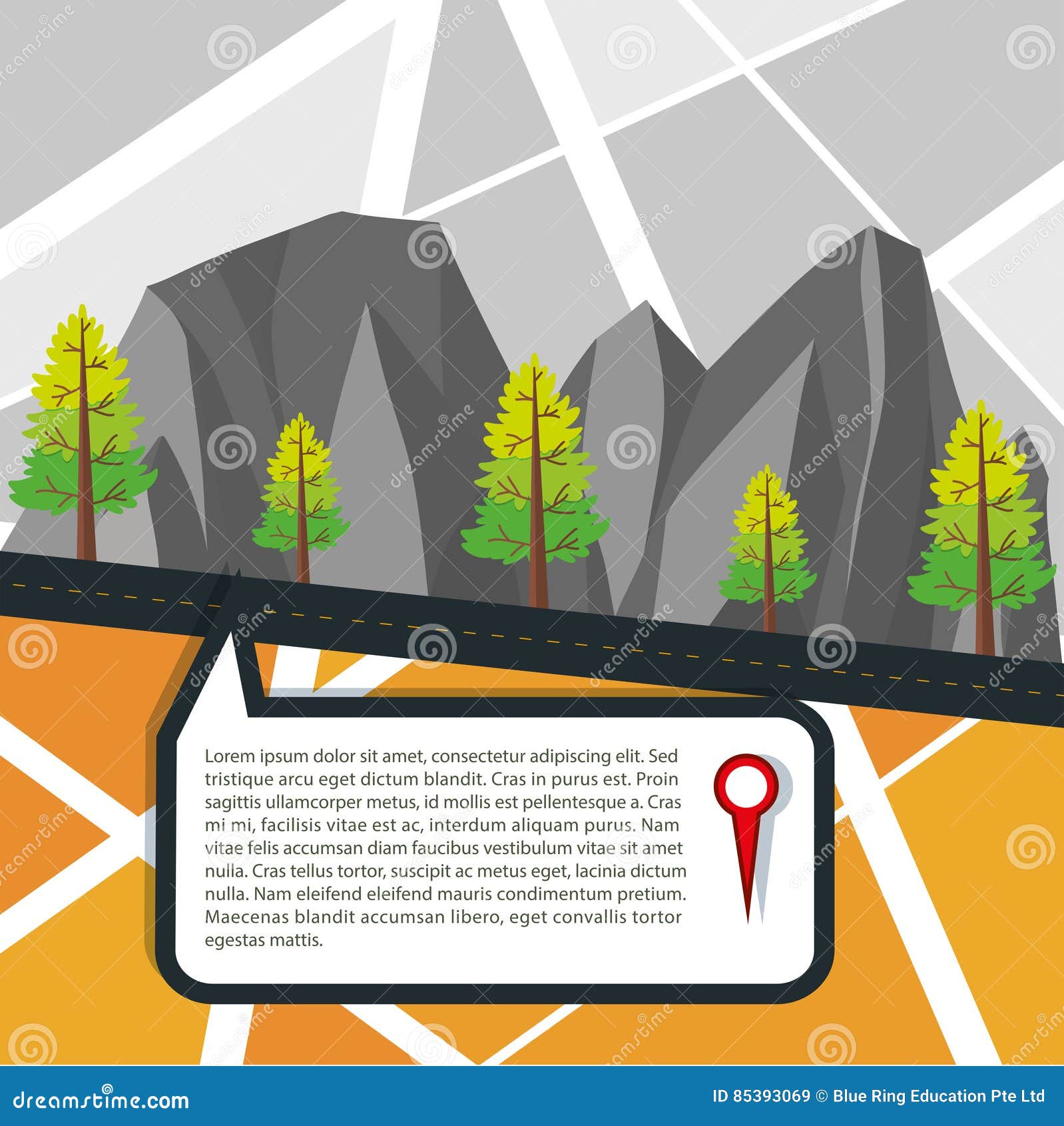 Map with Road and Mountains Stock Vector - Illustration of scene, town ...
