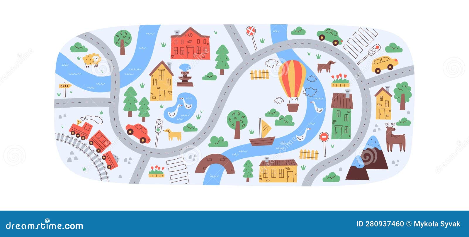 Map with Road and River Background Stock Vector - Illustration of river ...