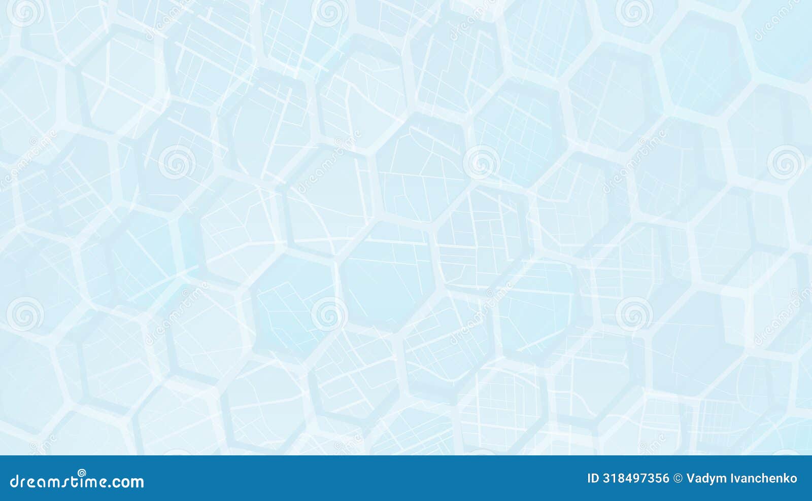Map of Roads on a Hexagon Background. Map Light Blue Color, Covered in ...