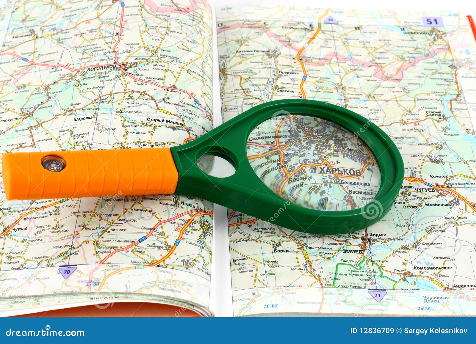 Map of roads and Magnifier stock image. Image of towns - 12836709