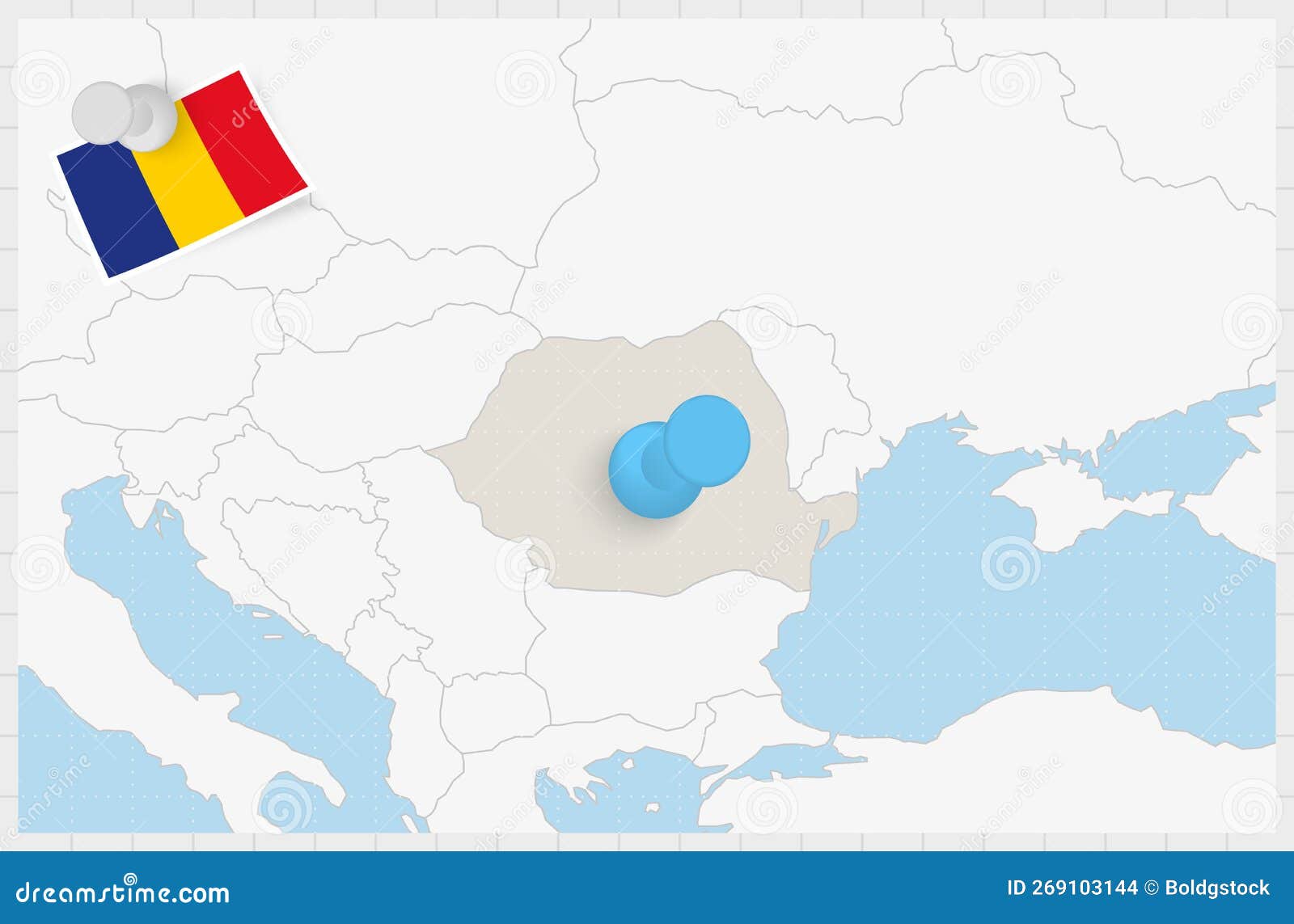 Map of Romania with a Pinned Blue Pin. Pinned Flag of Romania Stock ...