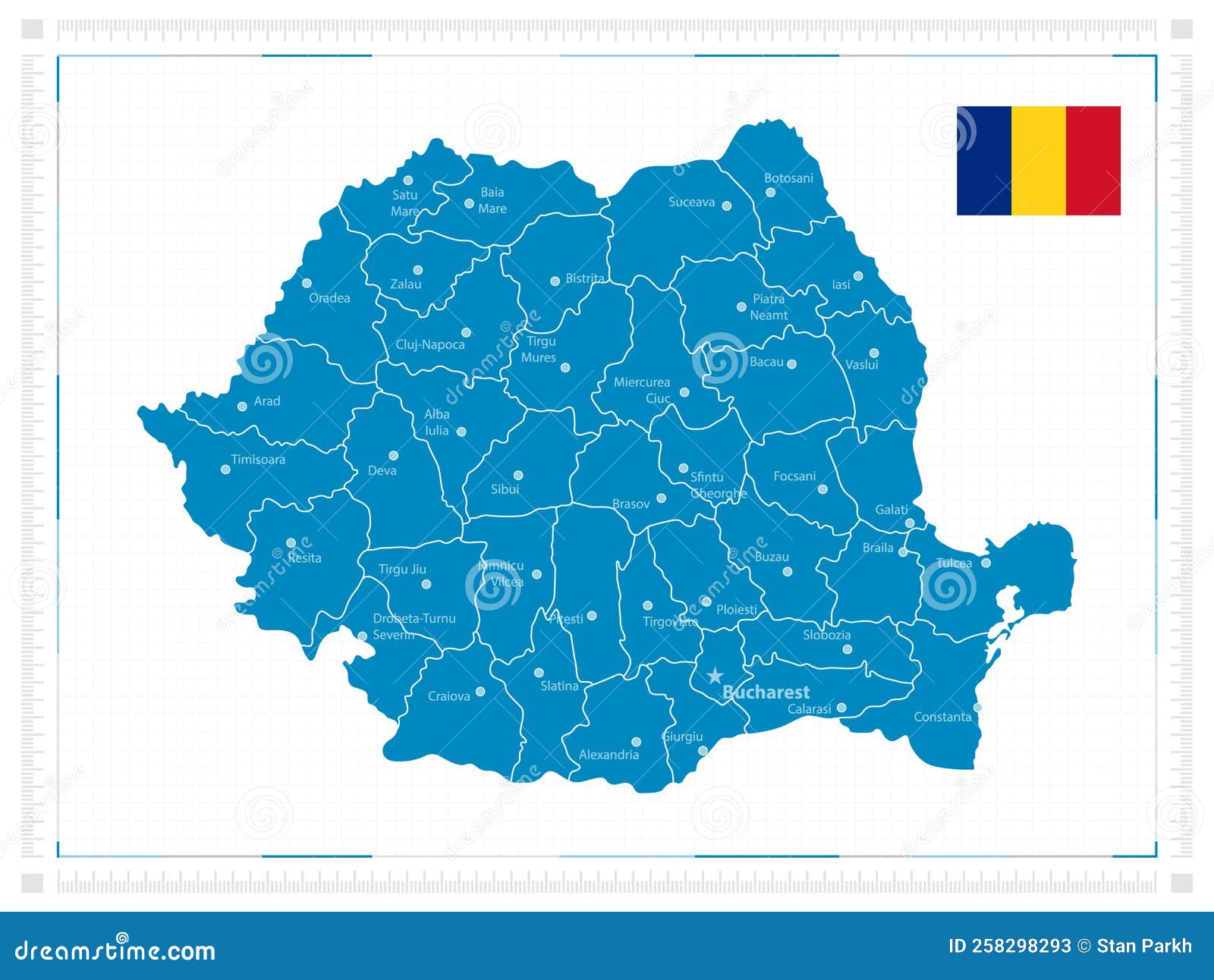 Map of Romania stock vector. Illustration of country - 258298293