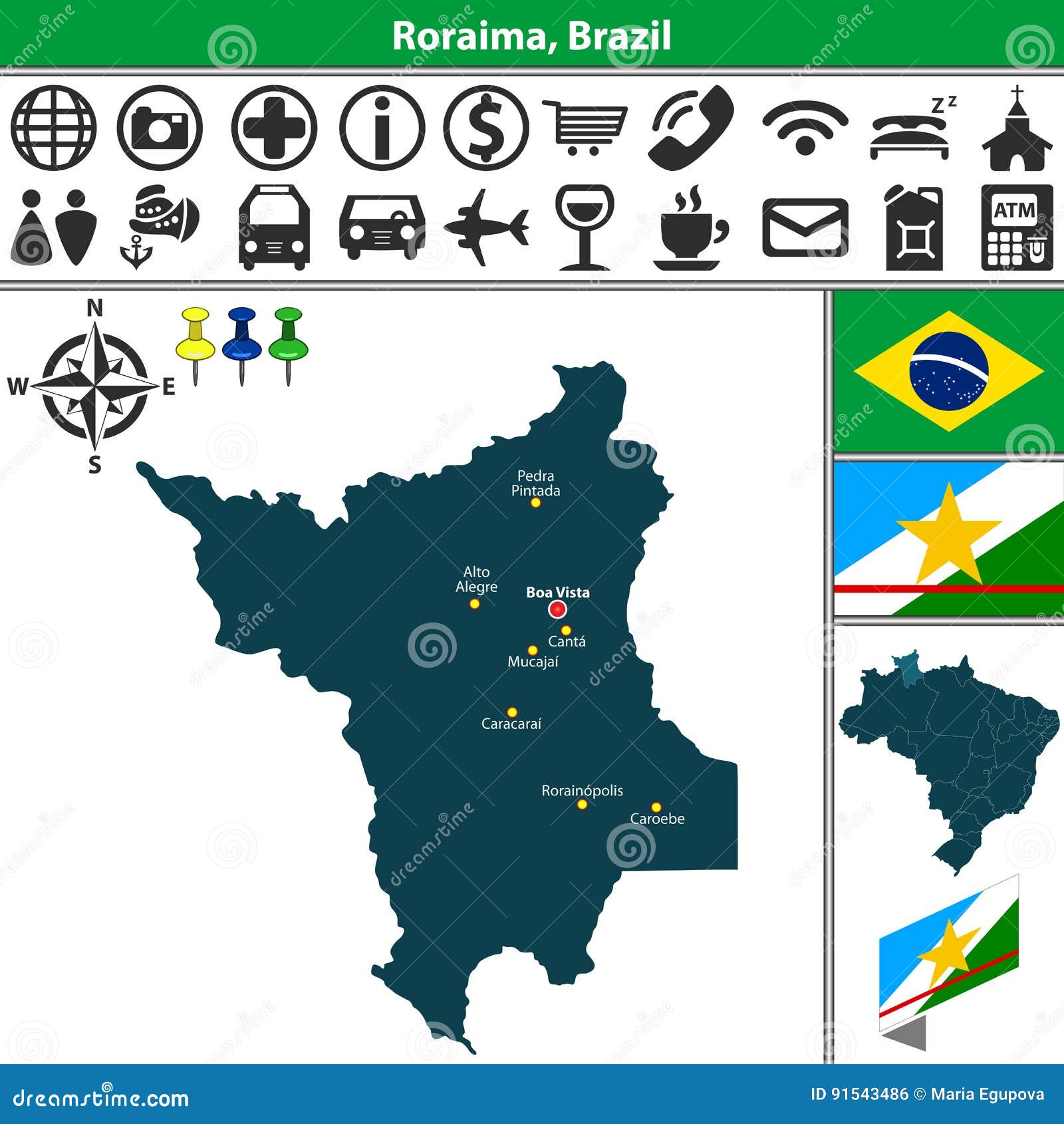 Map of Roraima, Brazil stock vector. Illustration of vector - 91543486