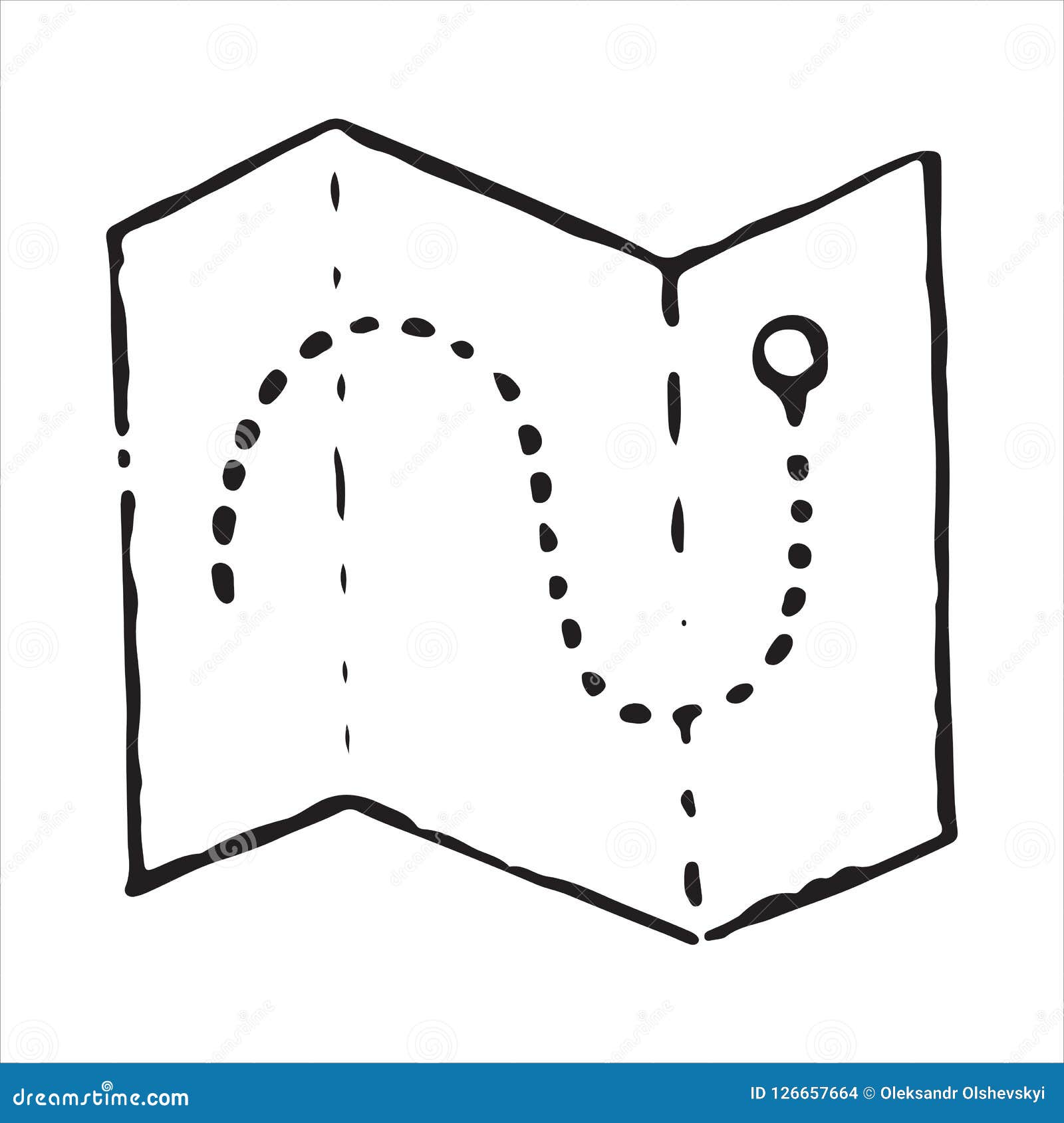 Map with route doodle icon stock vector. Illustration of line - 126657664