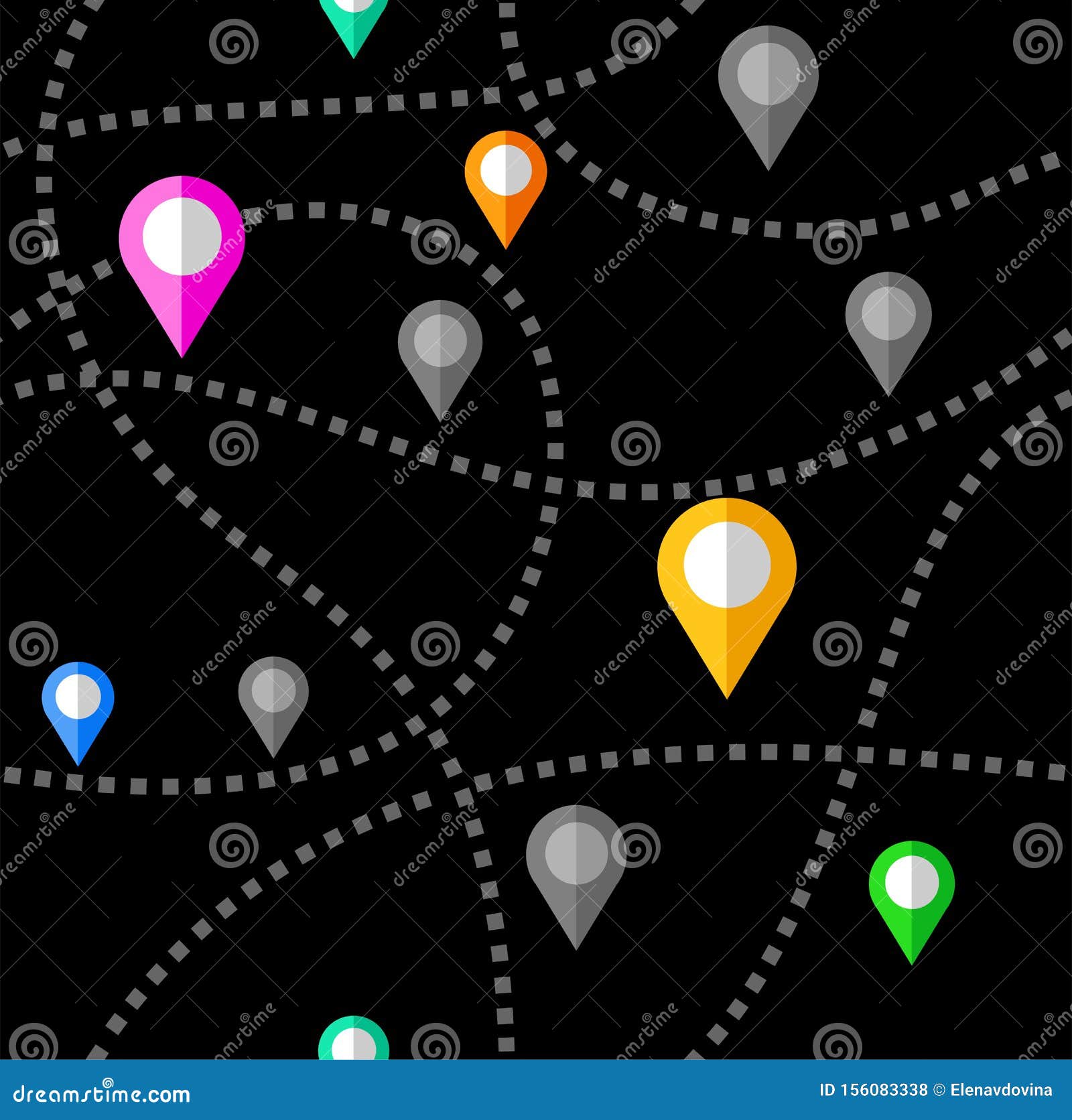 Map, Routes, Beacons, Seamless Pattern, Color, Black, Vector. Stock ...