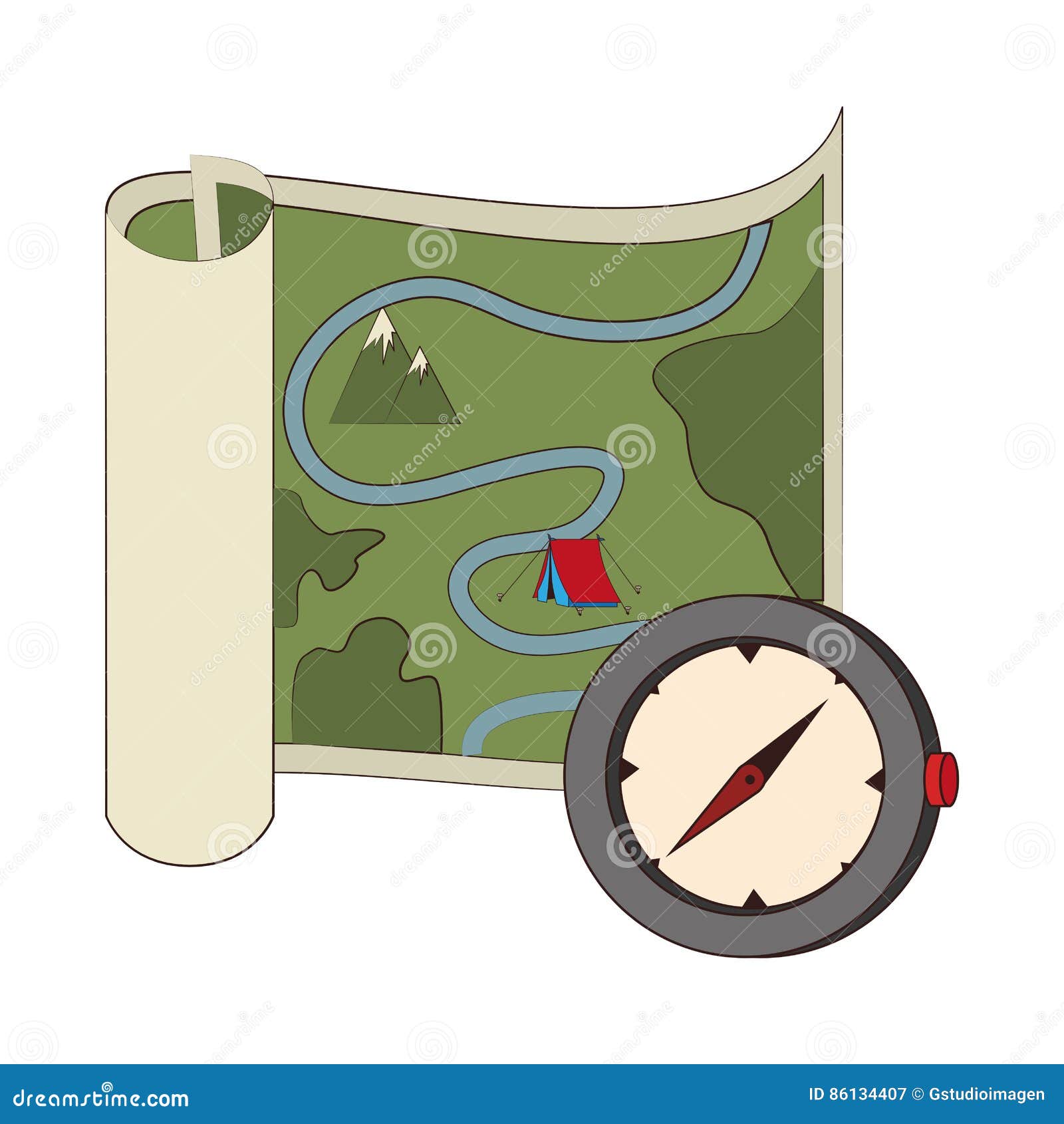 Map And Routes With Compass Of Hand Cartoon Vector | CartoonDealer.com ...