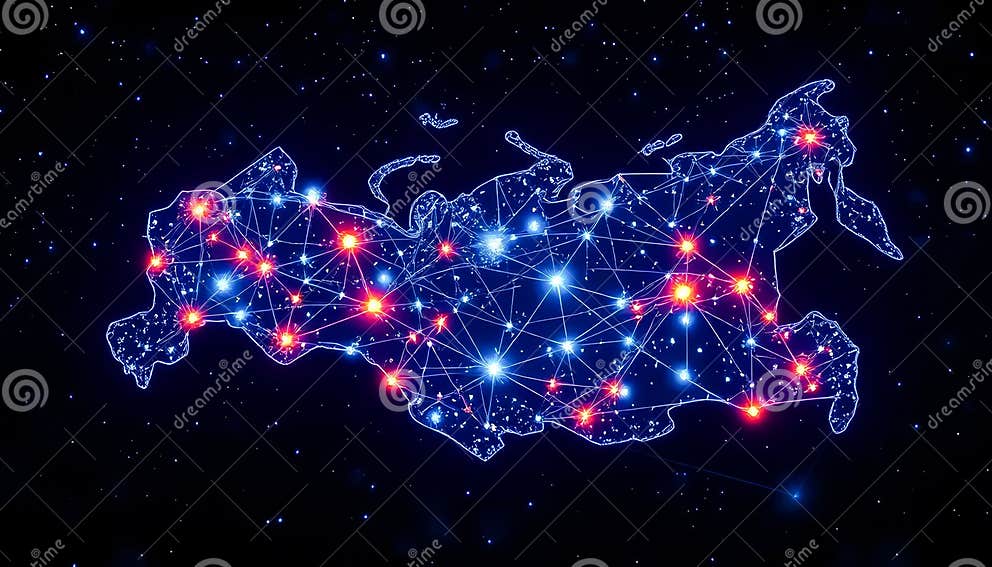 Map of Russia with a Network of Lights Stock Image - Image of ...