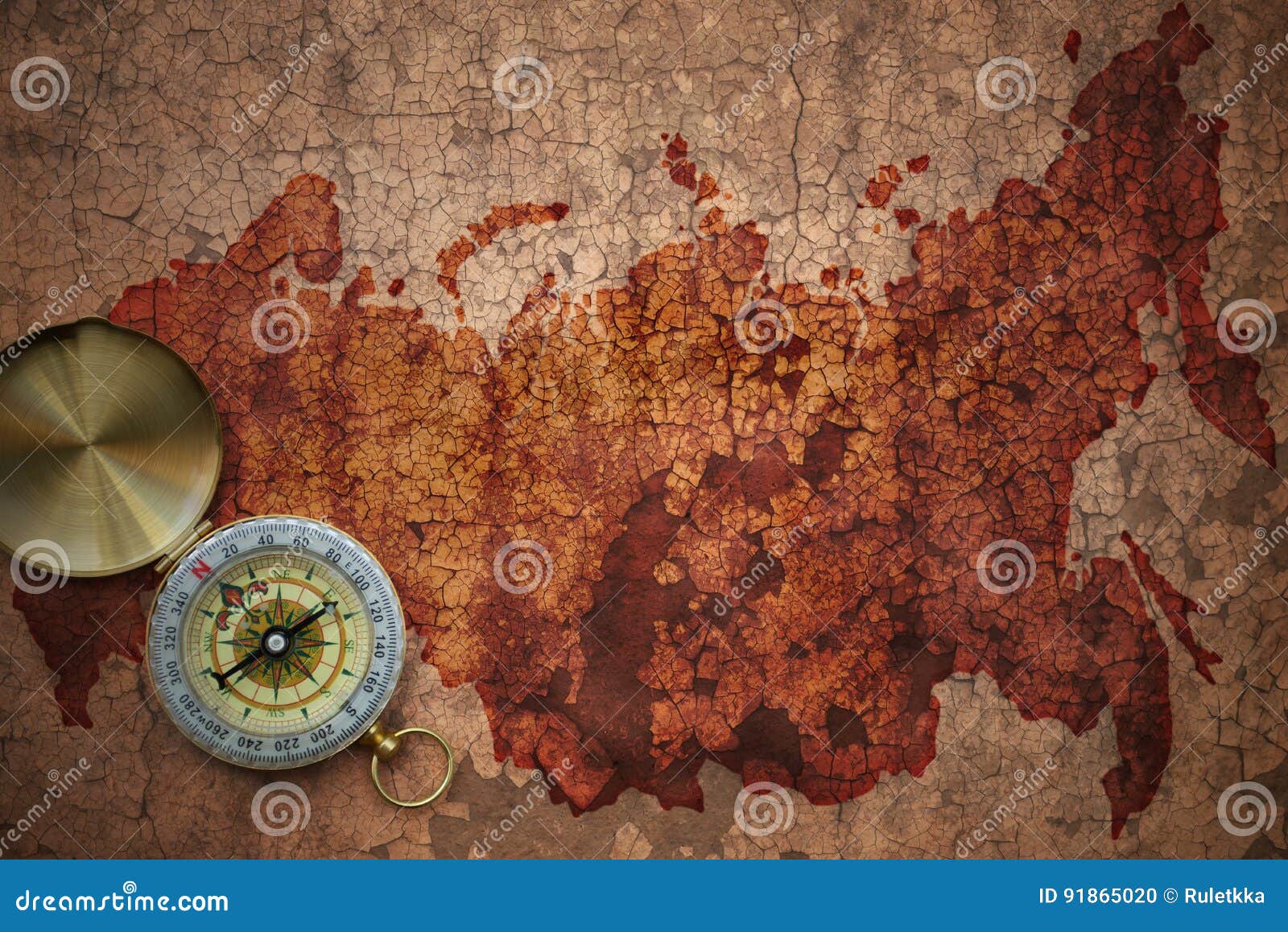 Map of Russia on a Old Vintage Crack Paper Stock Photo - Image of ...
