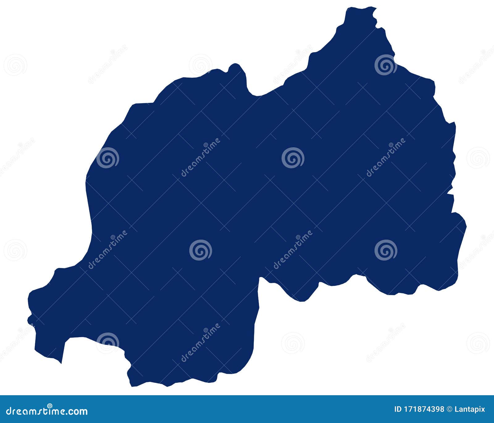 Rwanda Blue Low Poly Map With Capital Kigali Cartoon Vector ...