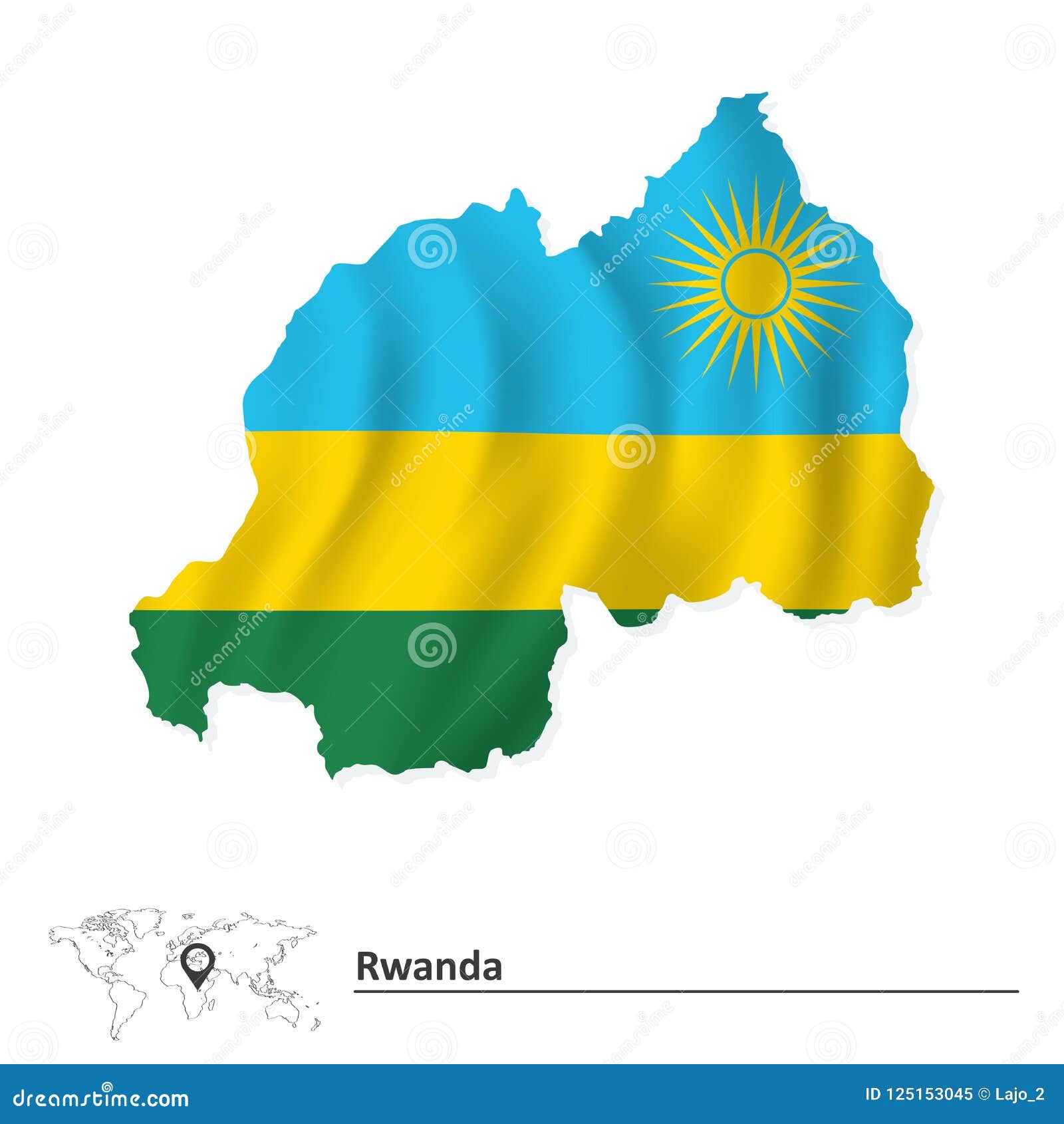 Map of Rwanda with flag stock vector. Illustration of emblem - 125153045