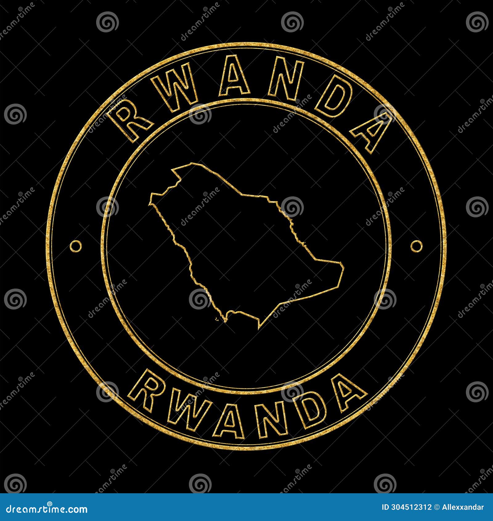 Map of Rwanda, Golden Stamp Black Background Stock Illustration ...
