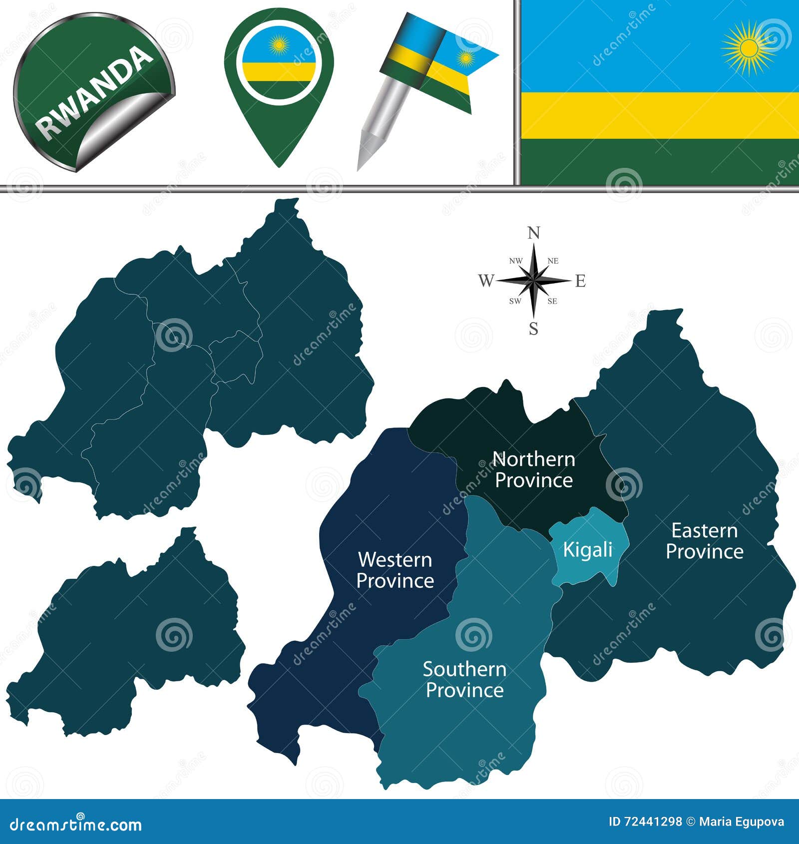 Map of Rwanda with Named Provinces Stock Vector - Illustration of button, eastern: 72441298
