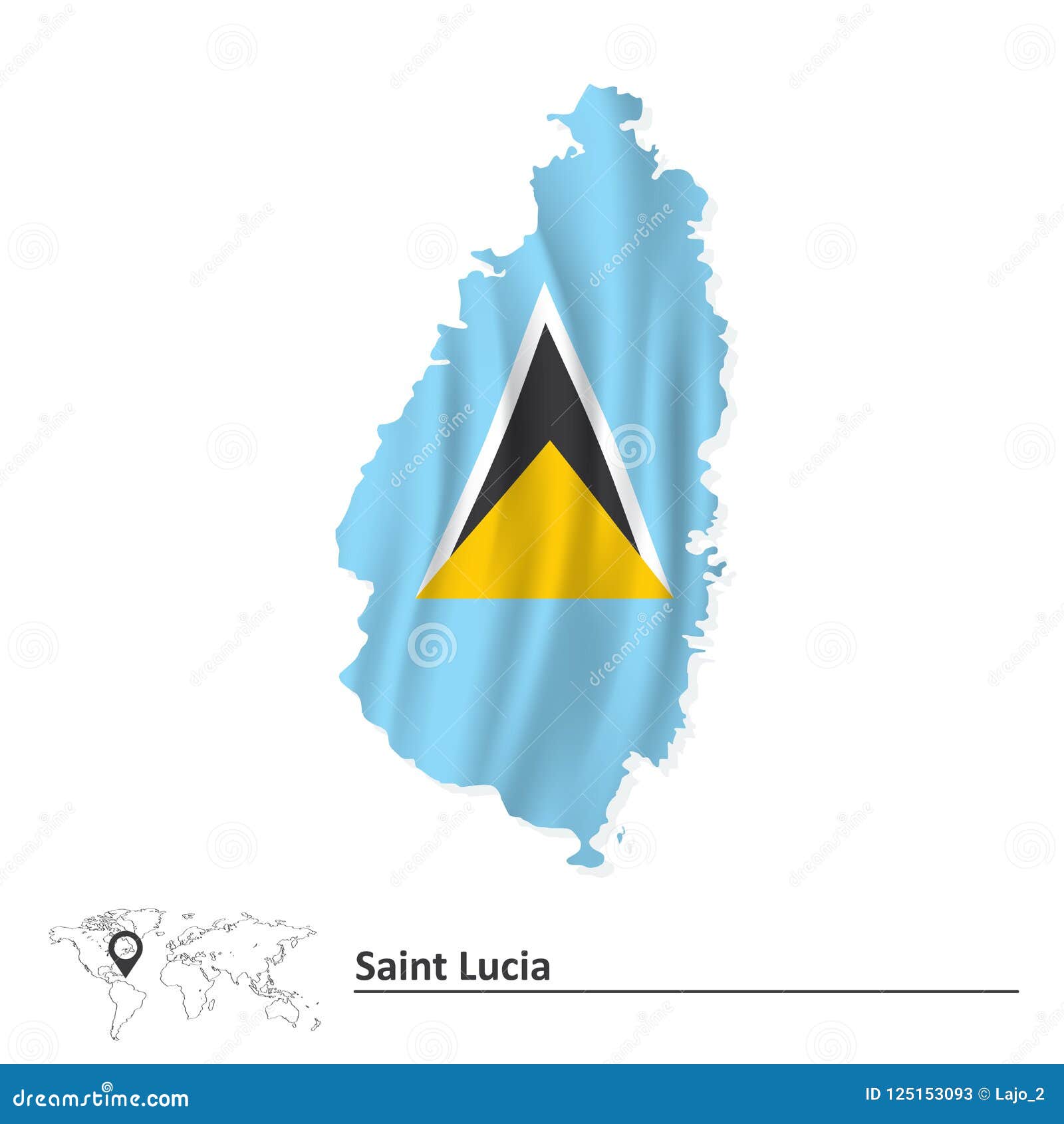 Map of Saint Lucia with Flag Stock Vector - Illustration of island ...